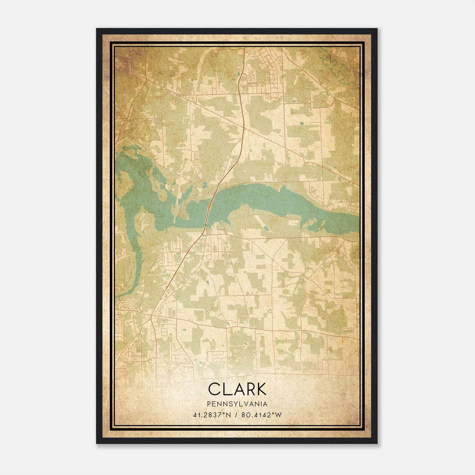 Vintage Clark Pennsylvania Map Poster, Clark PA City Road Wall Art ...