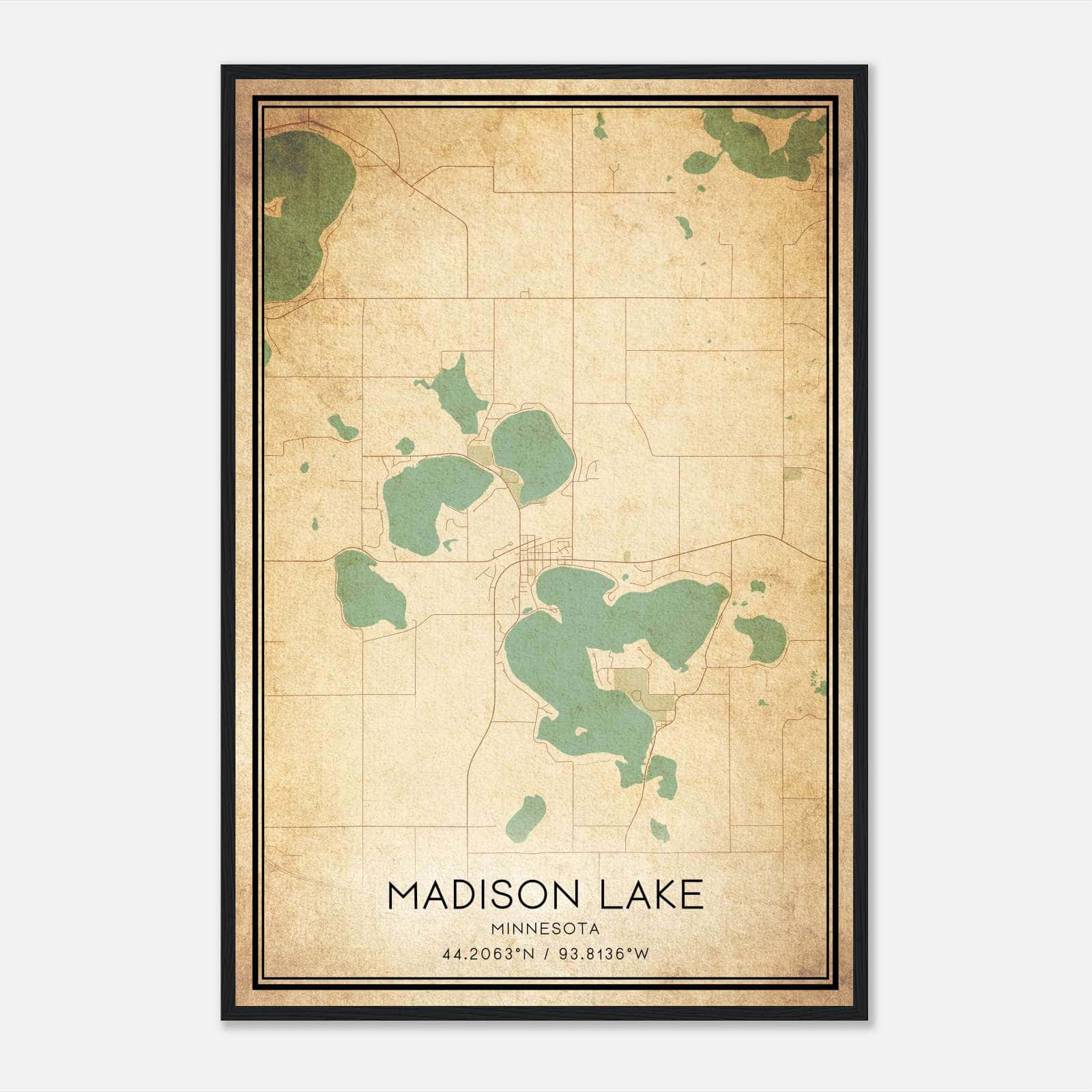 Vintage Madison Lake Minnesota Map Poster, Madison Lake MN City Road ...