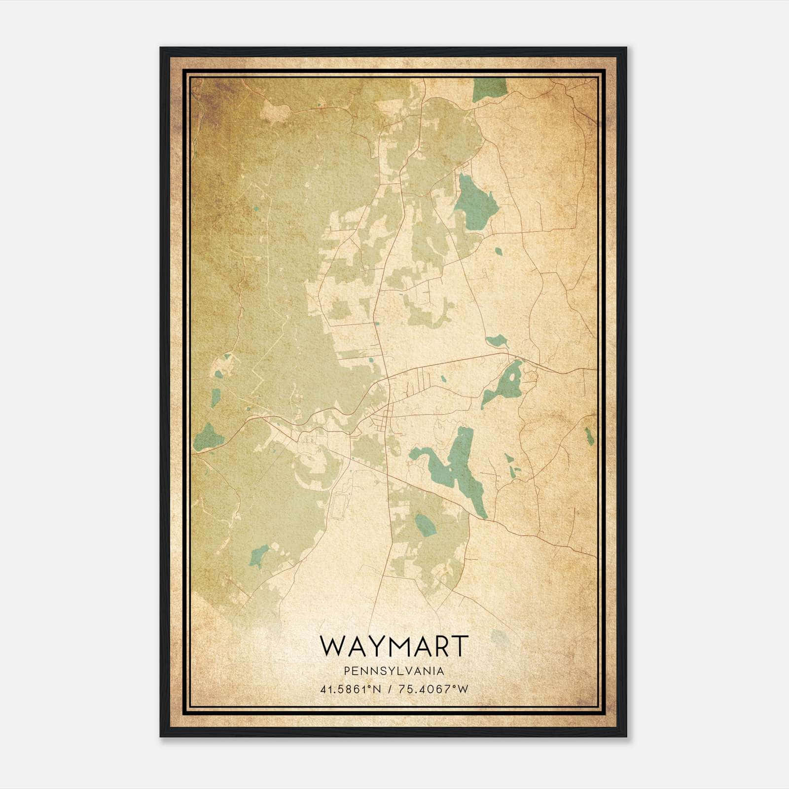 Vintage Waymart Pennsylvania Map Poster, Waymart PA City Road Wall Art ...
