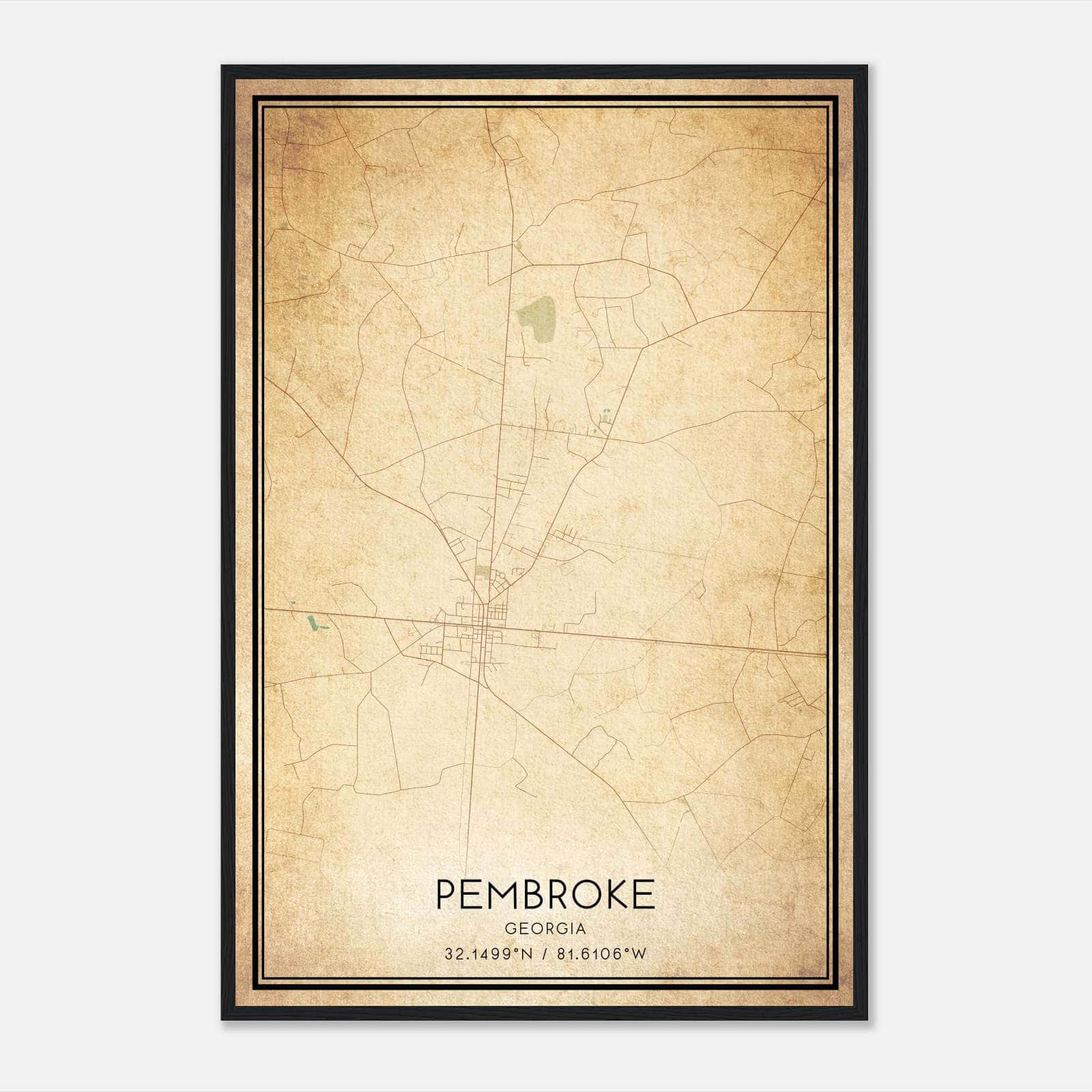 Vintage Pembroke Georgia Map Poster, Pembroke GA City Road Wall Art ...