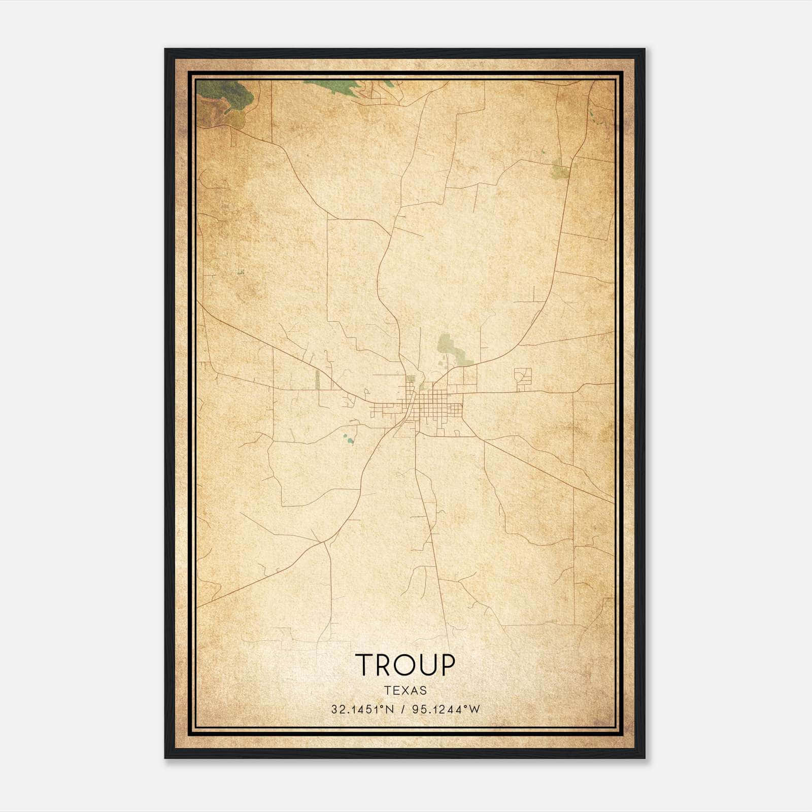 Vintage Troup Texas Map Poster, Troup TX City Road Wall Art Print ...
