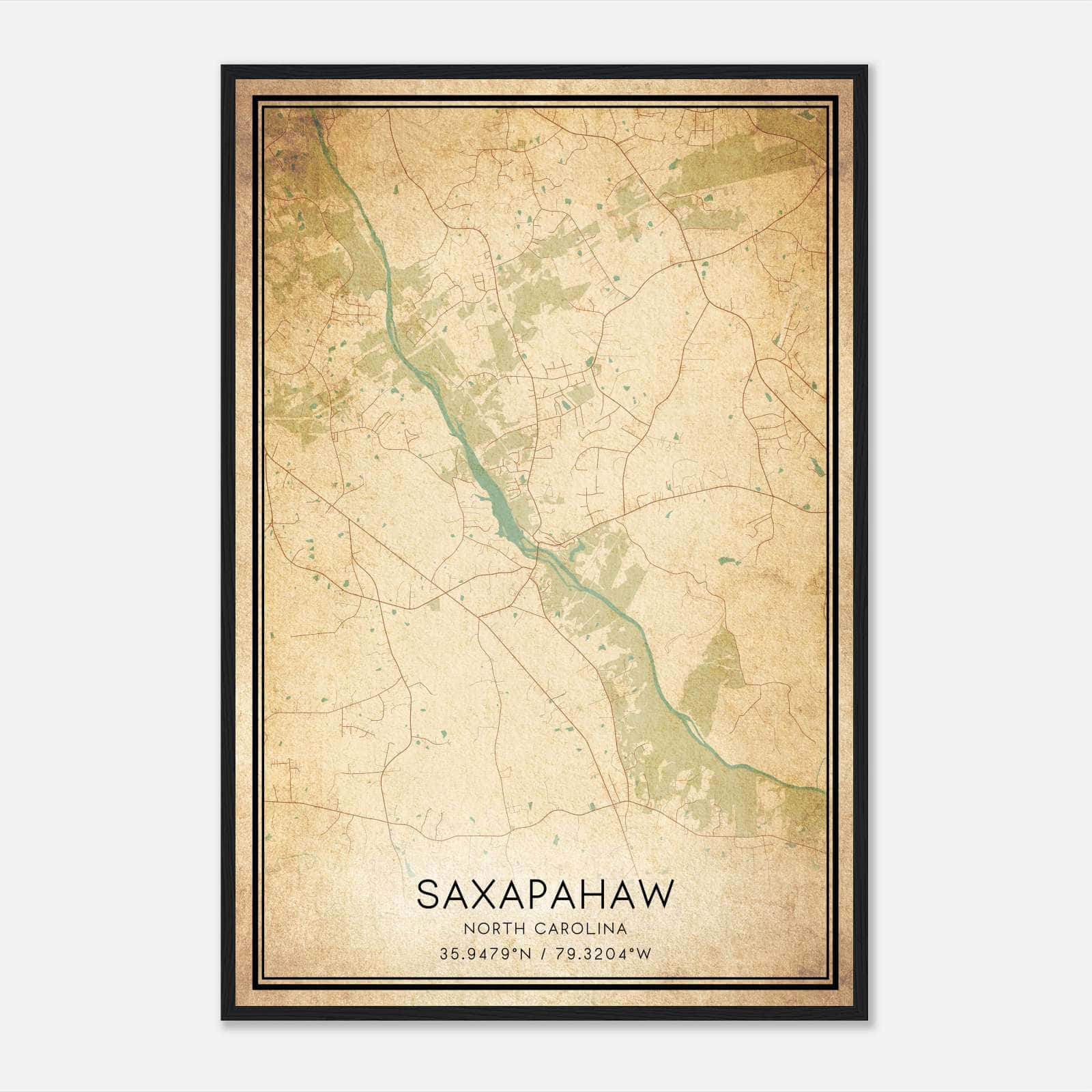 Vintage Saxapahaw North Carolina Map Poster, Saxapahaw NC City Road ...