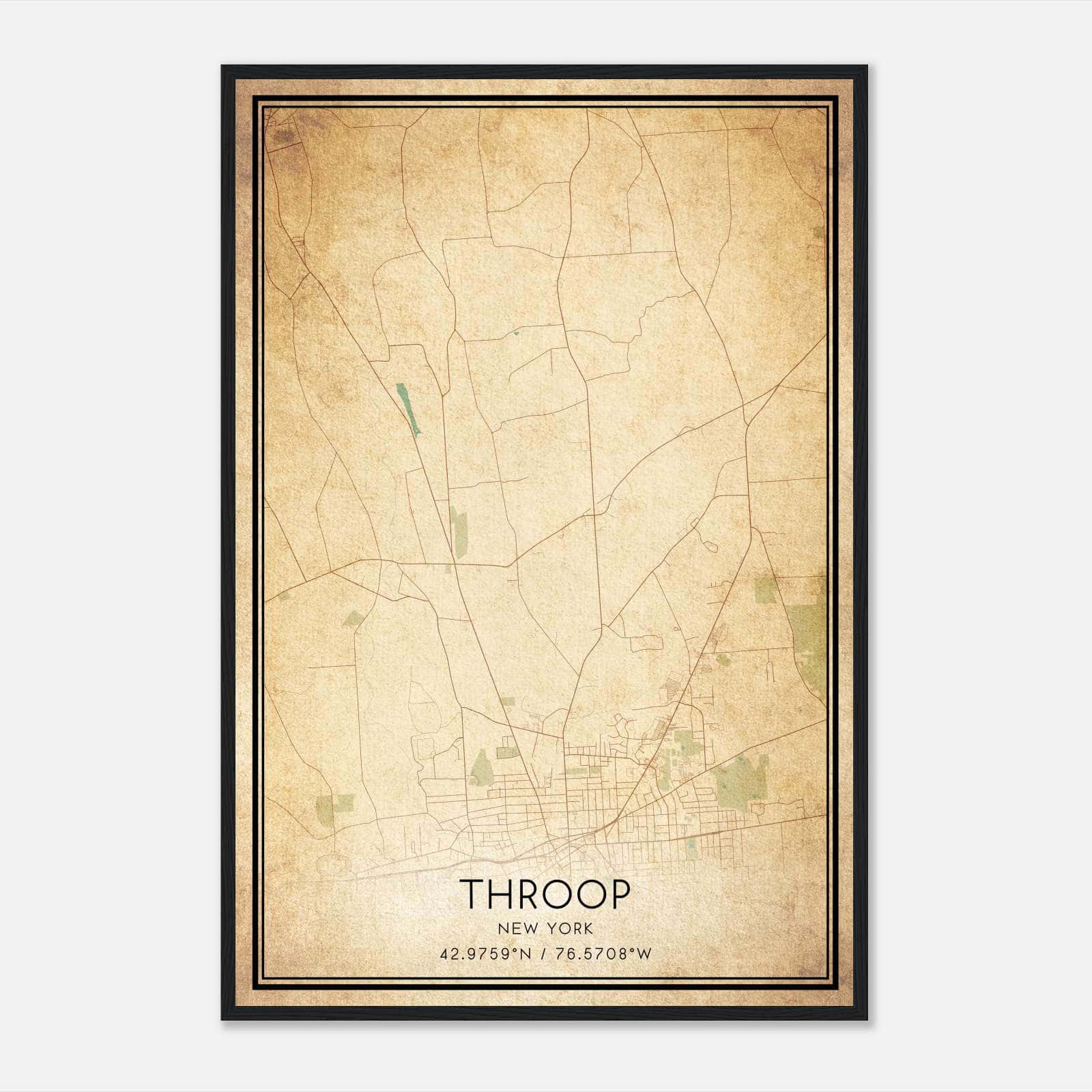 Vintage Throop New York Map Poster, Throop NY City Road Wall Art Print ...