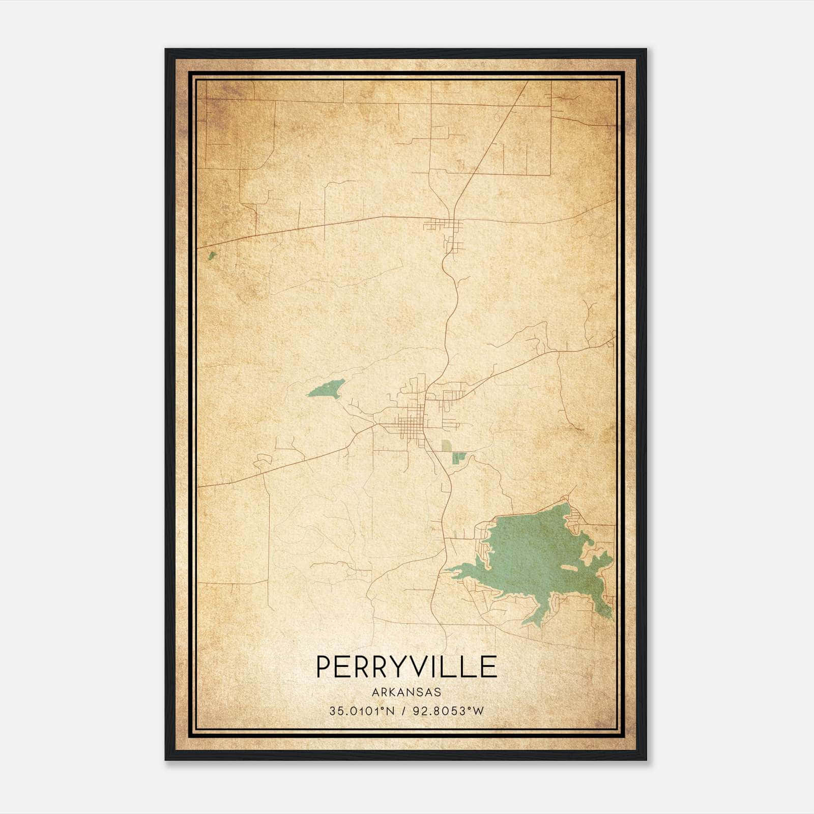 Vintage Perryville Arkansas Map Poster, Perryville AR City Road Wall ...