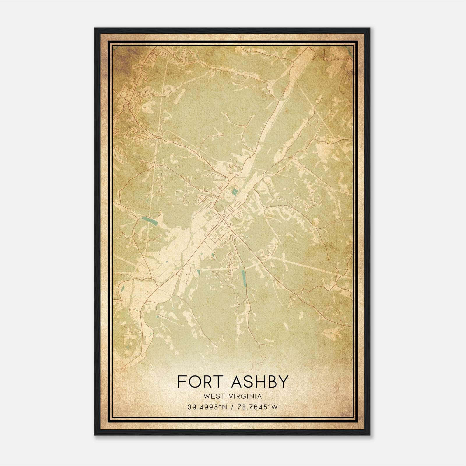 Vintage Fort Ashby West Virginia Map Poster, Fort Ashby WV City Road ...