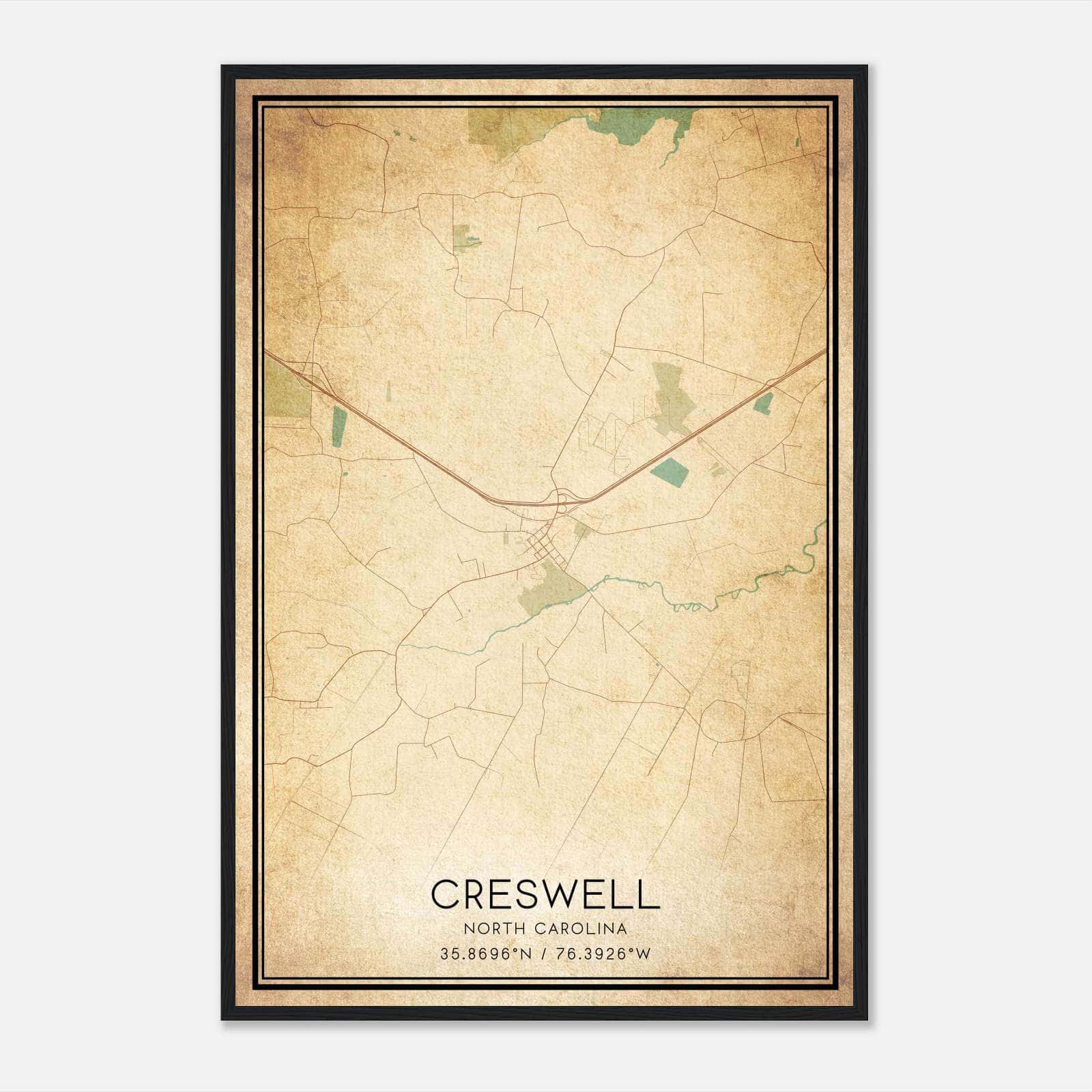 Vintage Creswell North Carolina Map Poster, Creswell NC City Road Wall ...