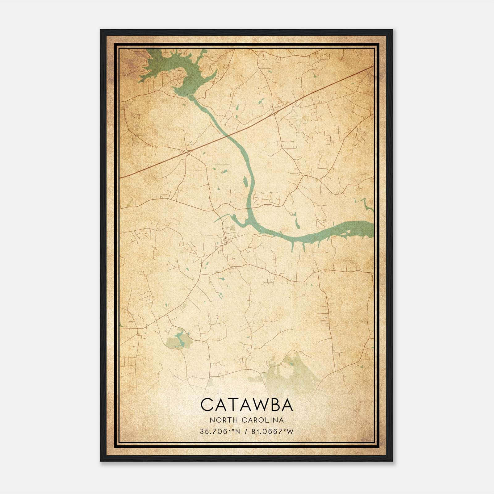 Vintage Catawba North Carolina Map Poster, Catawba NC City Road Wall ...