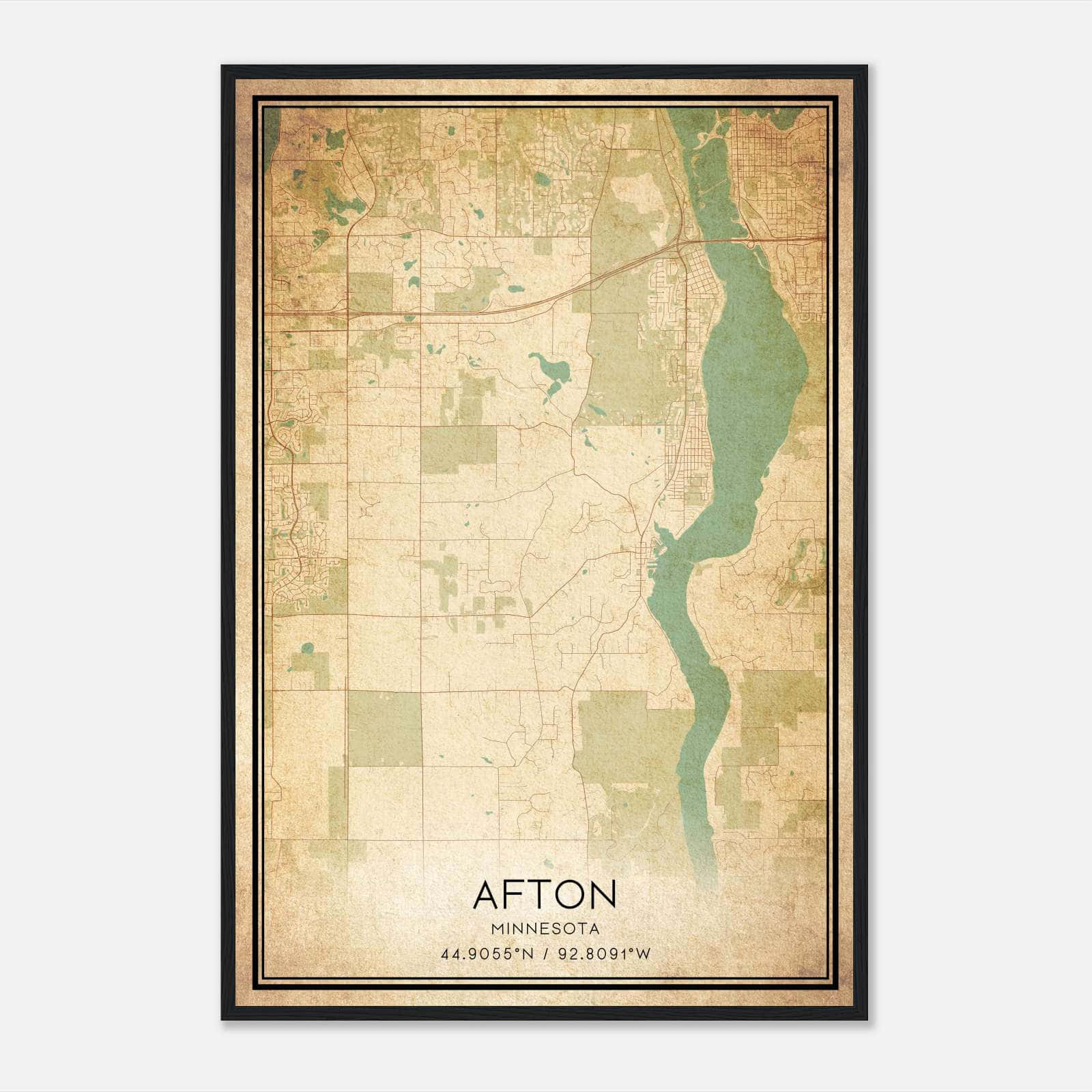 Vintage Afton Minnesota Map Poster, Afton MN City Road Wall Art Print ...