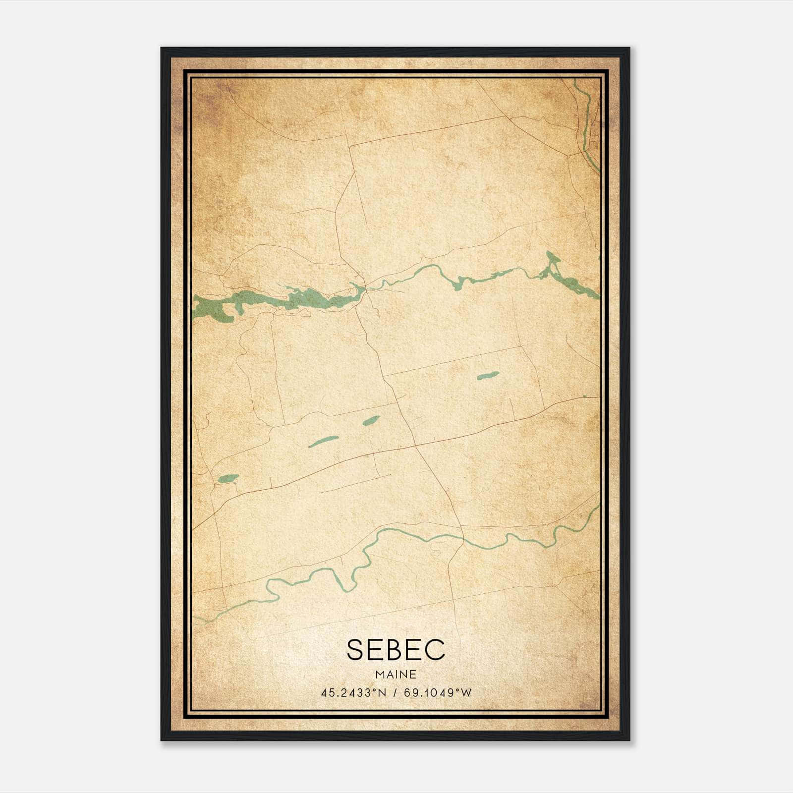 Vintage Sebec Maine Map Poster, Sebec ME City Road Wall Art Print ...