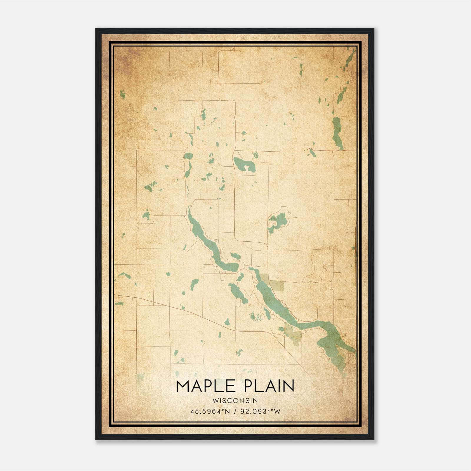 Vintage Maple Plain Wisconsin Map Poster, Maple Plain WI City Road Wall ...