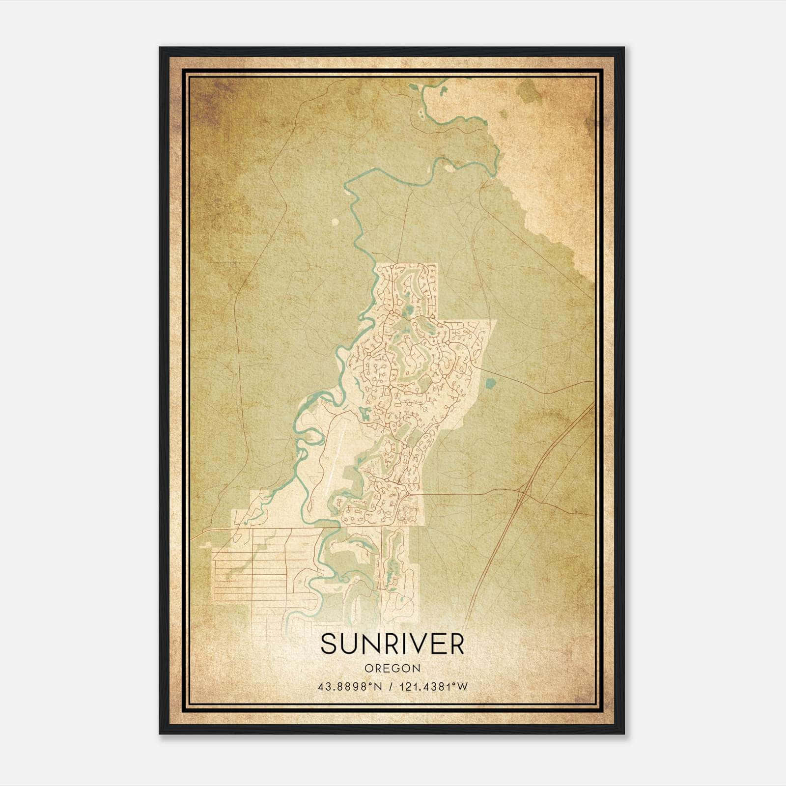 Vintage Sunriver Oregon Map Poster, Sunriver OR City Road Wall Art ...