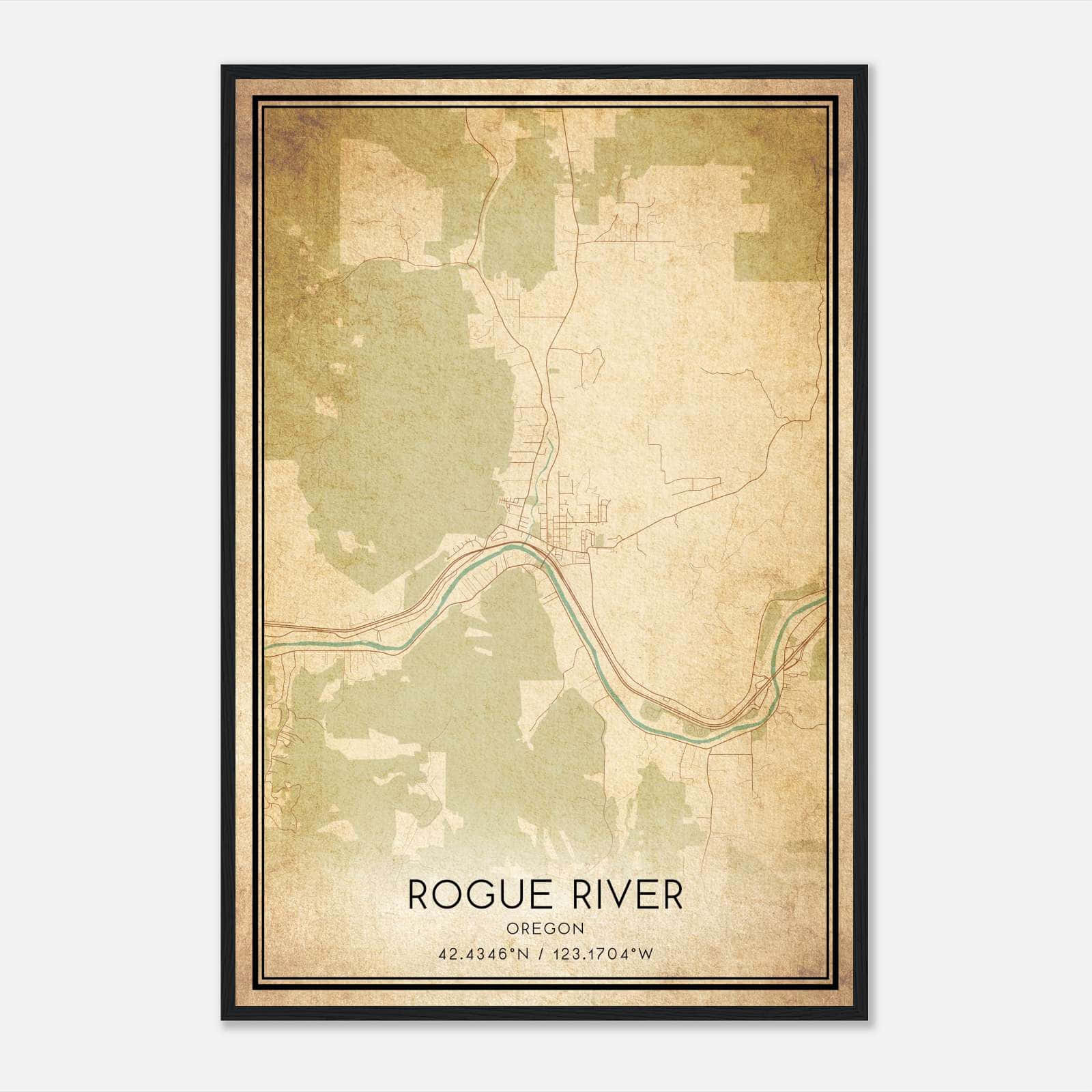 Vintage Rogue River Oregon Map Poster, Rogue River OR City Road Wall ...