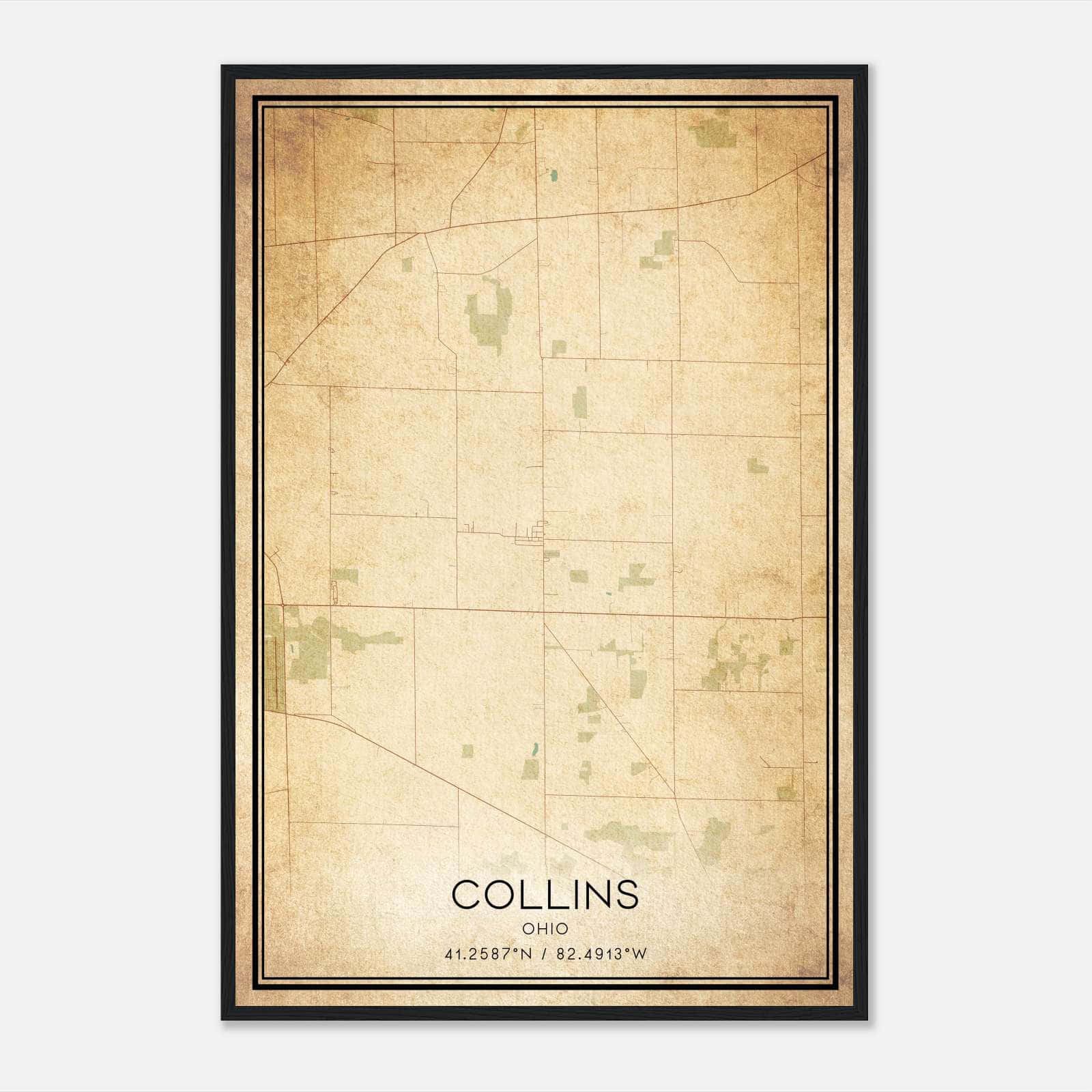 Vintage Collins Ohio Map Poster, Collins OH City Road Wall Art Print ...