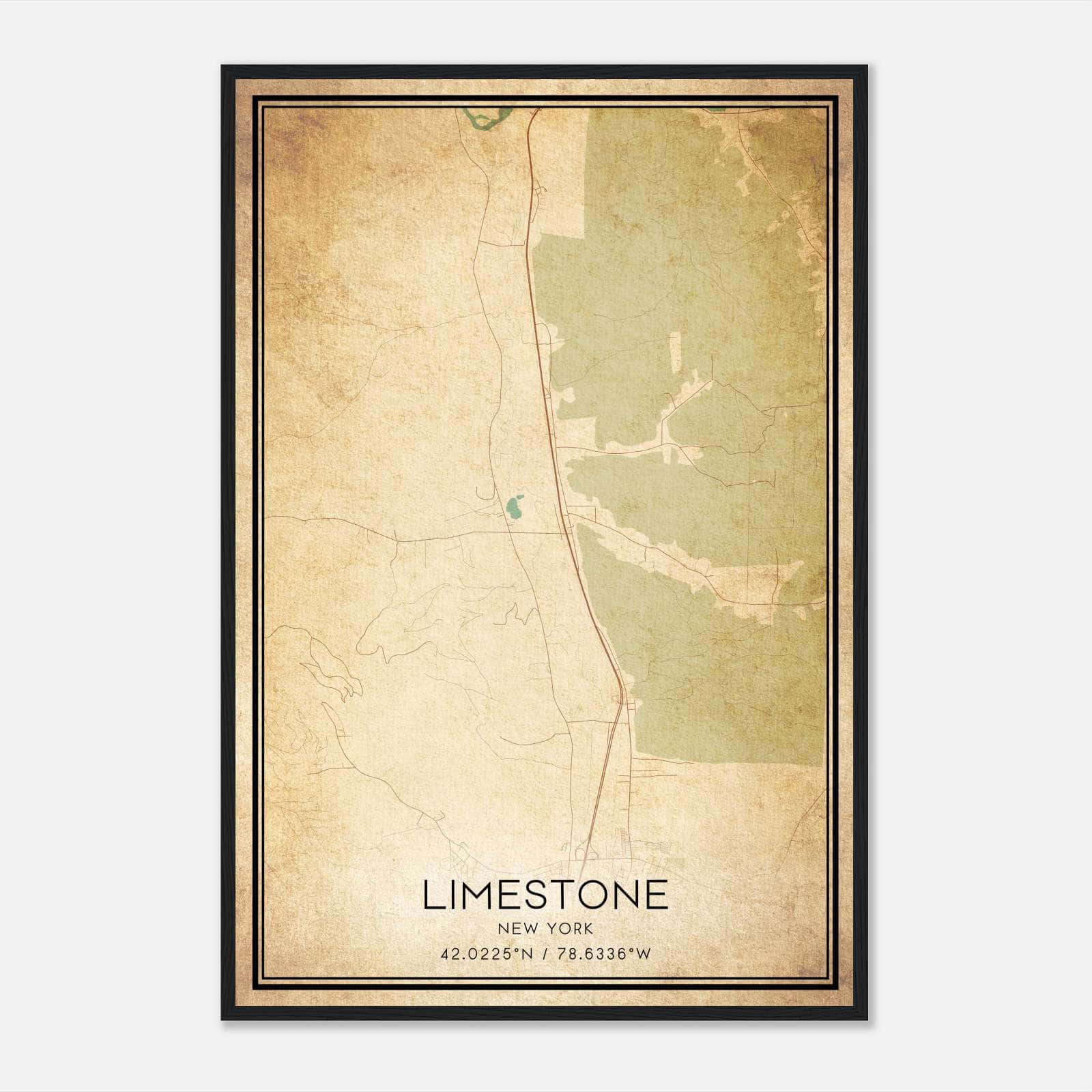 Vintage Limestone New York Map Poster, Limestone NY City Road Wall Art ...