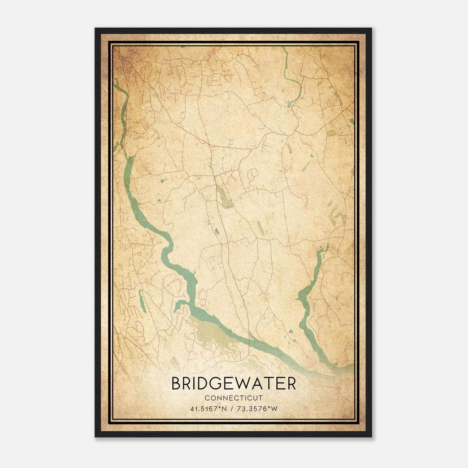 Vintage Bridgewater Connecticut Map Poster, Bridgewater CT City Road ...