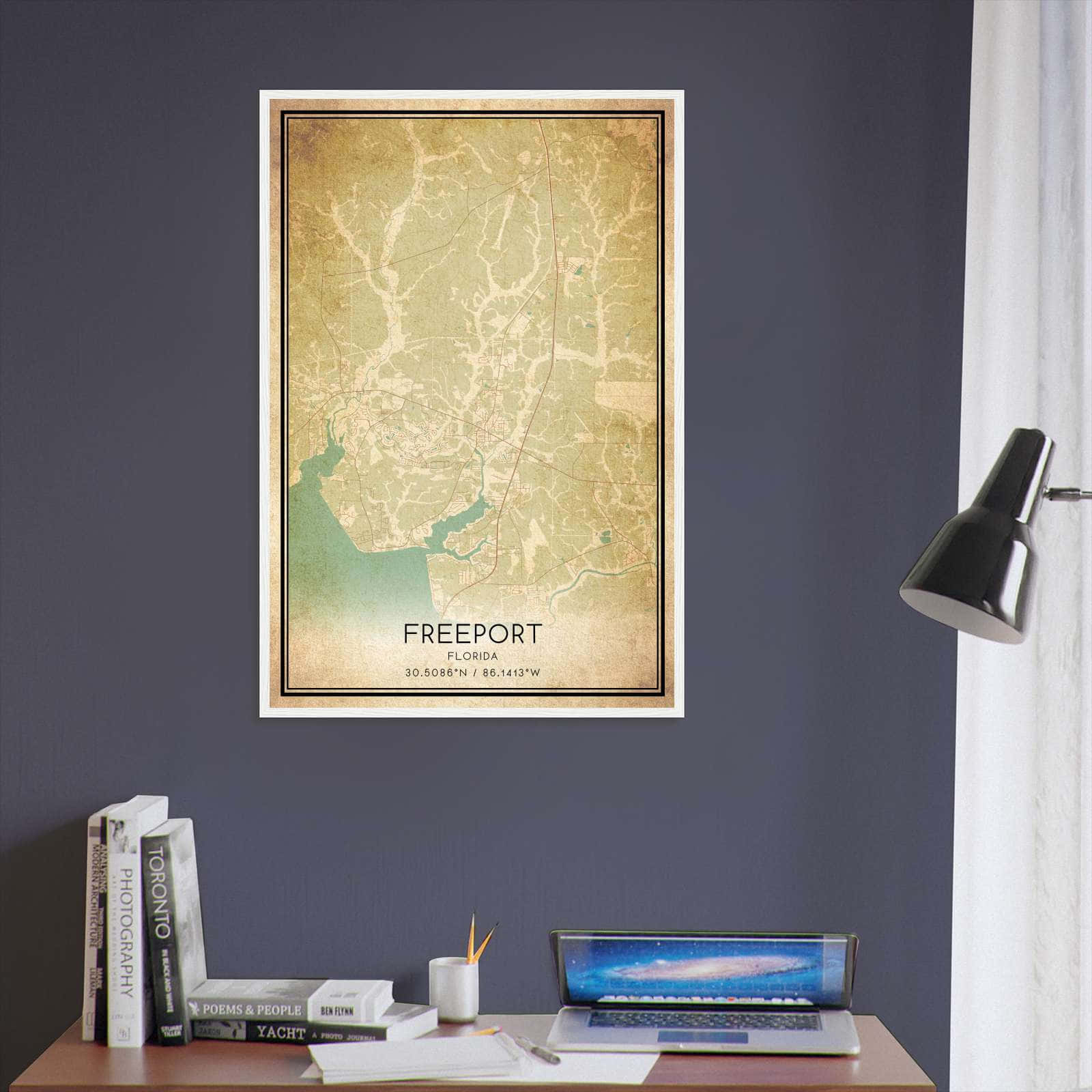 Vintage Freeport Florida Map Poster, Freeport FL City Road Wall Art ...