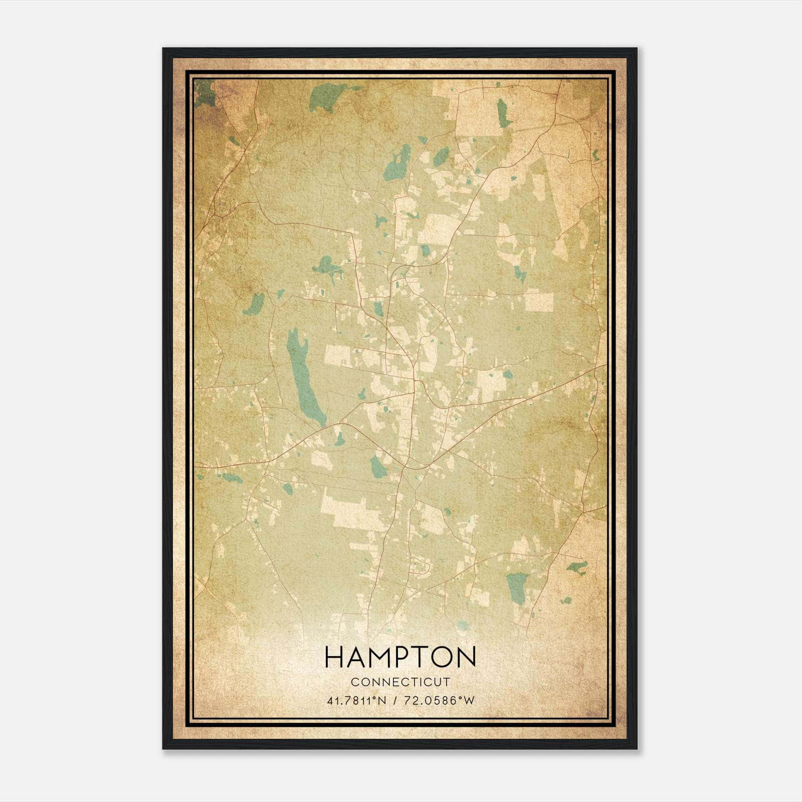 Vintage Hampton Connecticut Map Poster, Hampton CT City Road Wall Art ...