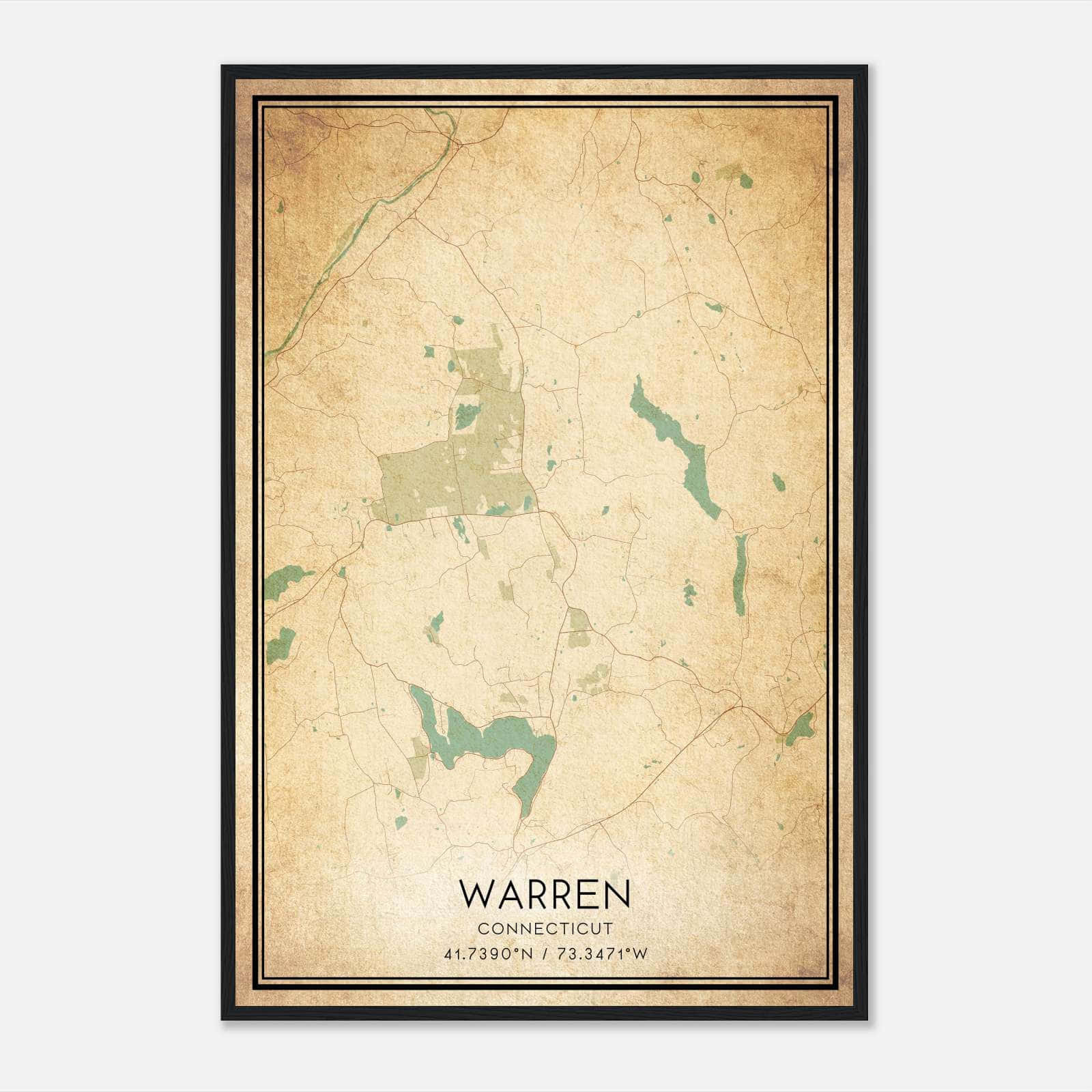 Vintage Warren Connecticut Map Poster, Warren CT City Road Wall Art ...