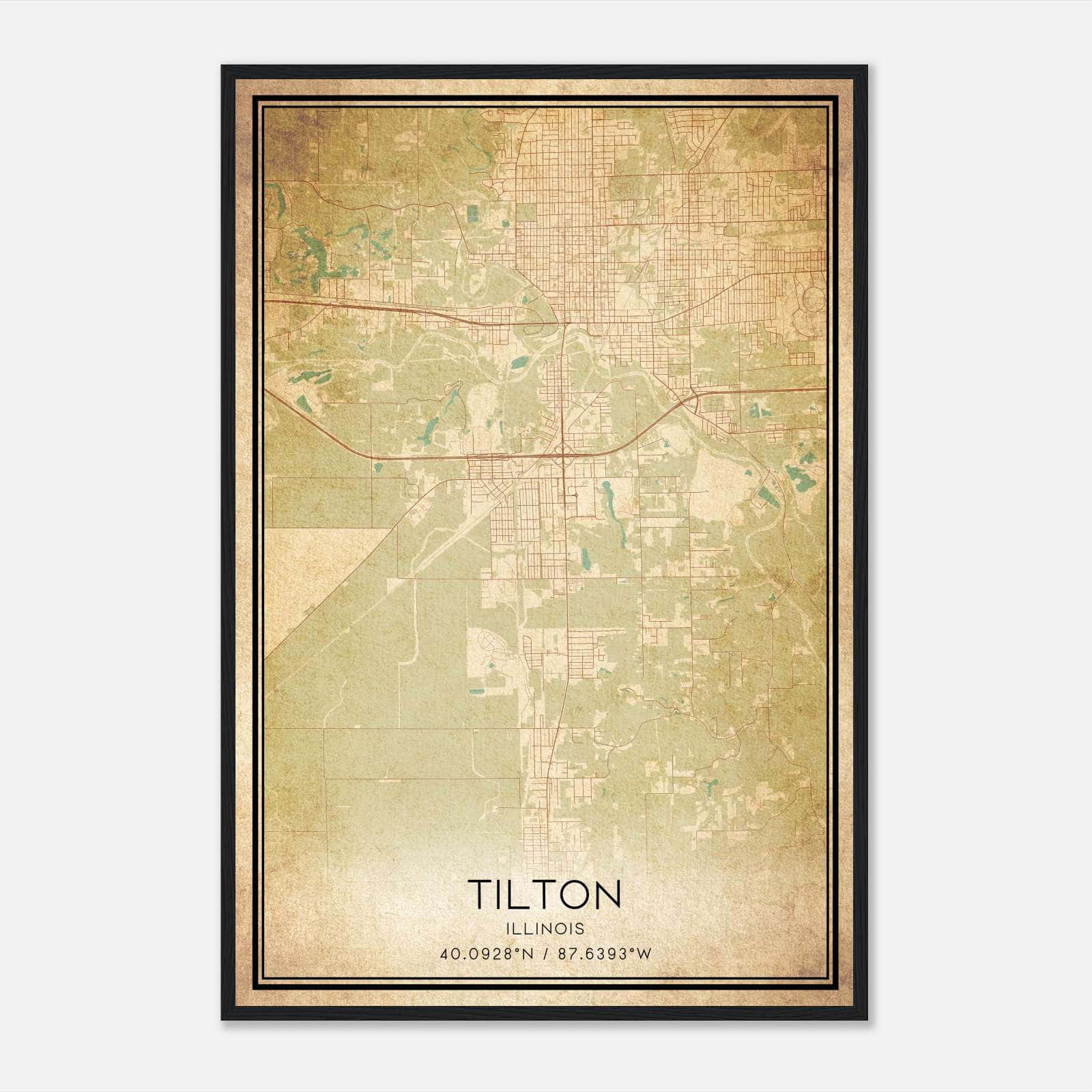 Vintage Tilton Illinois Map Poster, Tilton IL City Road Wall Art Print ...