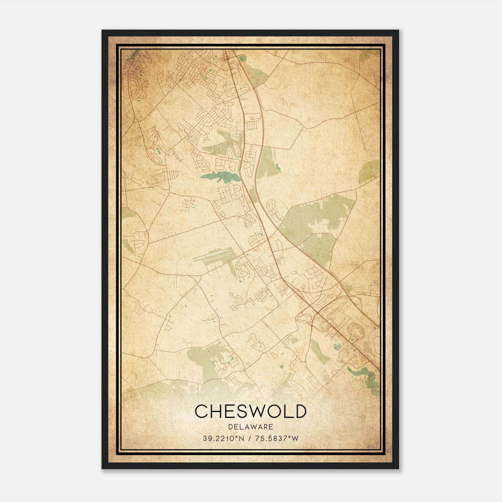 Vintage Cheswold Delaware Map Poster, Cheswold DE City Road Wall Art ...