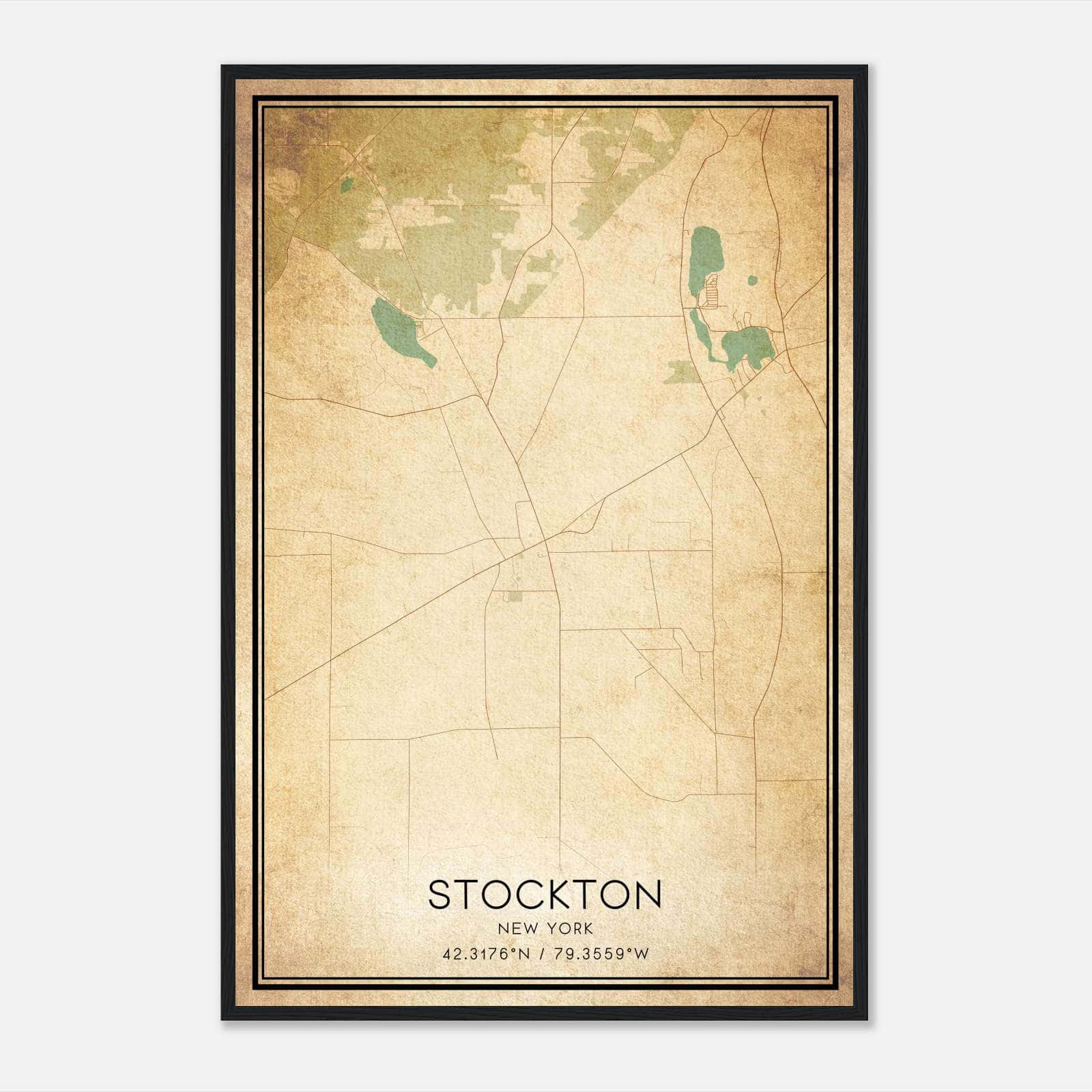 Vintage Stockton New York Map Poster, Stockton NY City Road Wall Art ...