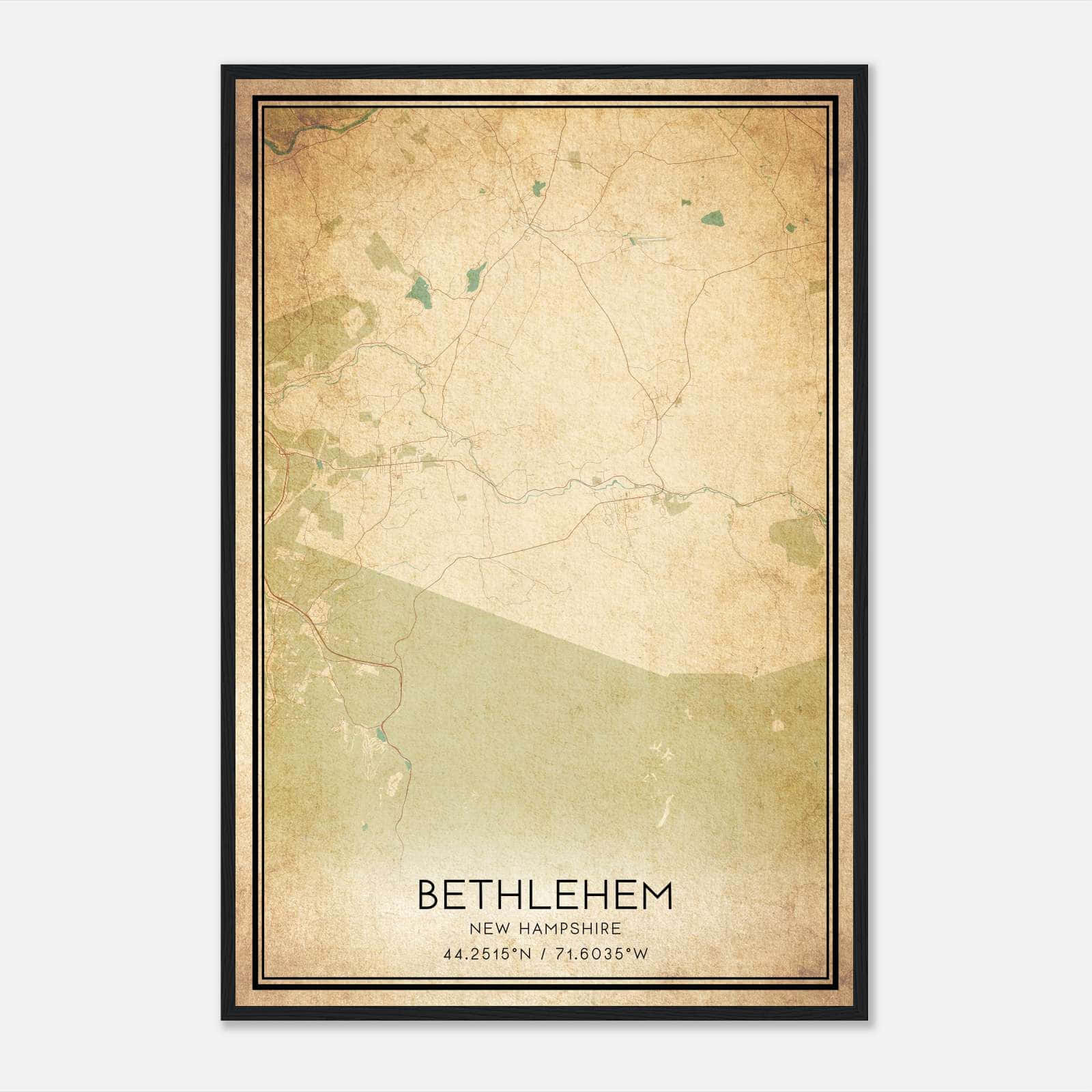 Vintage Bethlehem New Hampshire Map Poster, Bethlehem NH City Road Wall ...