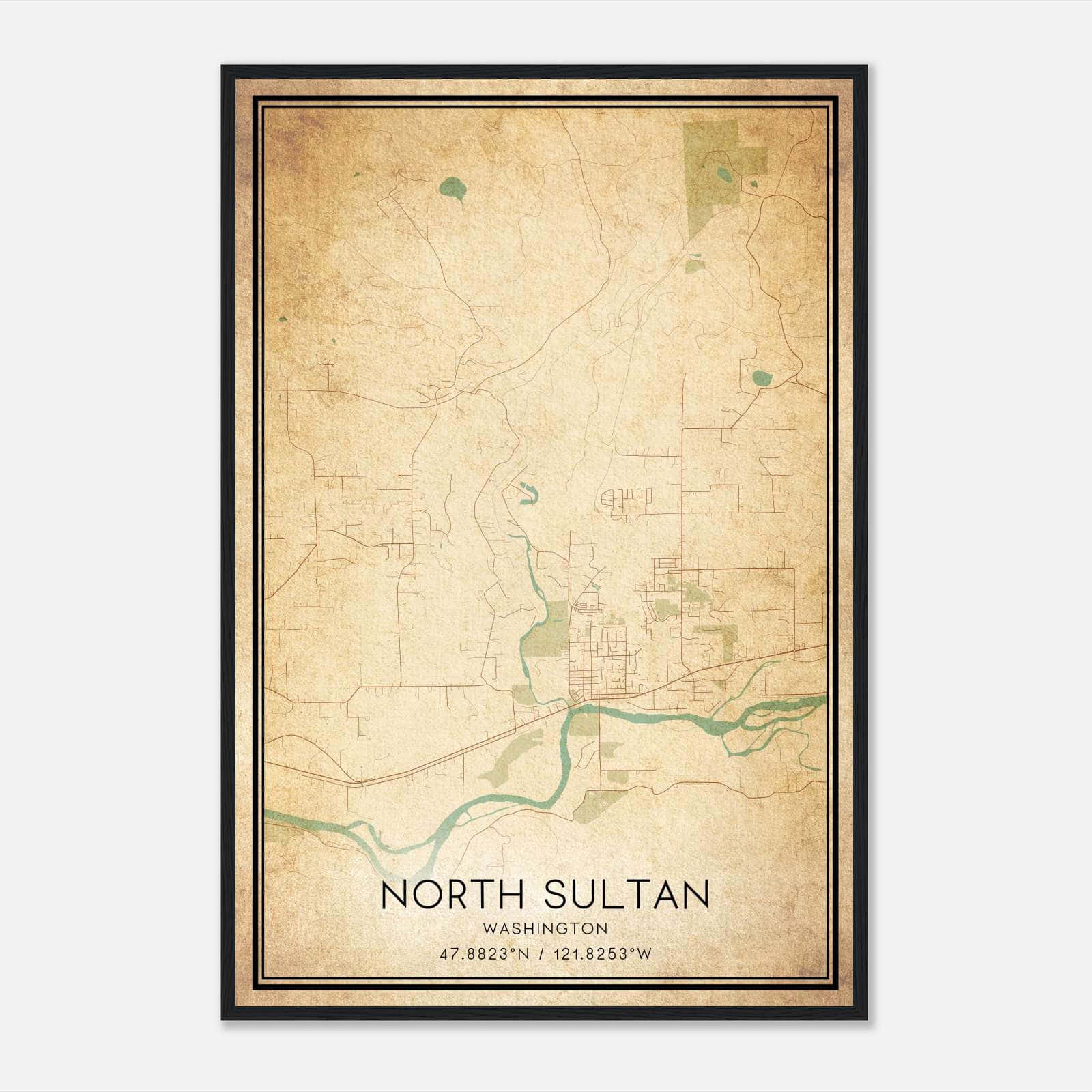 Vintage North Sultan Washington Map Poster, North Sultan WA City Road ...