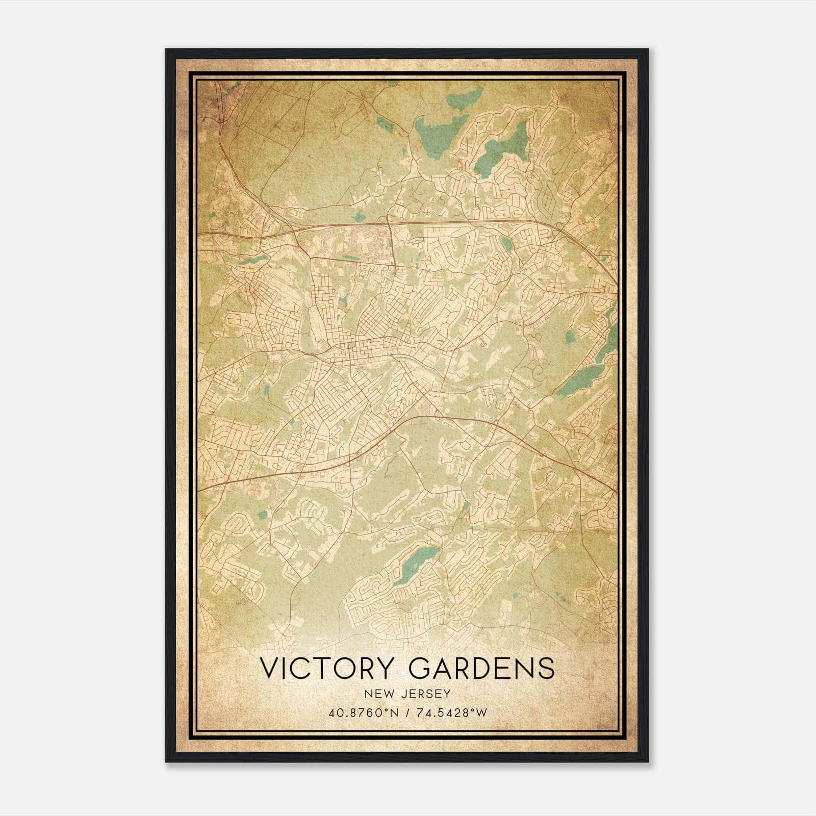 Vintage Victory Gardens New Jersey Map Poster, Victory Gardens NJ City ...