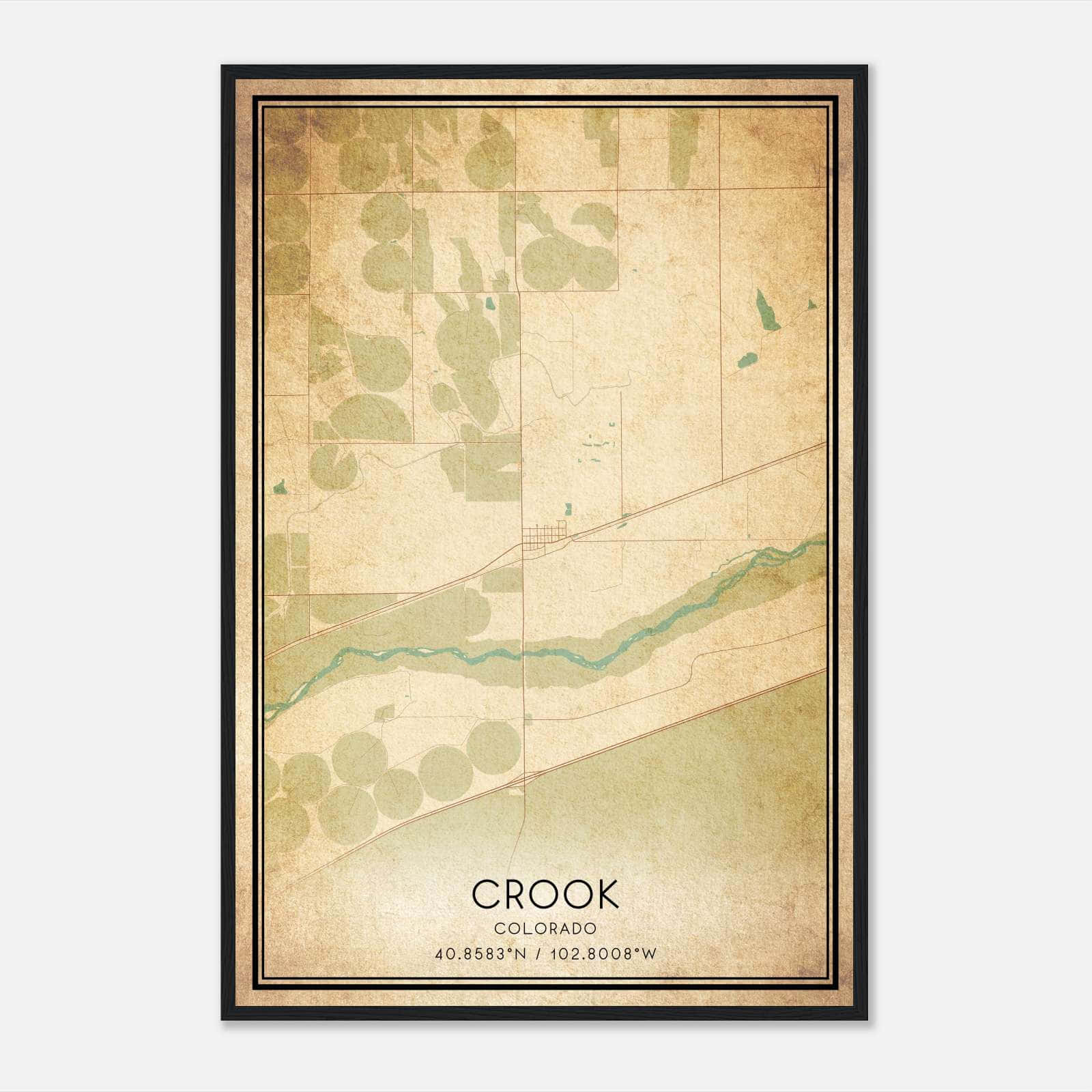 Vintage Crook Colorado Map Poster, Crook CO City Road Wall Art Print ...