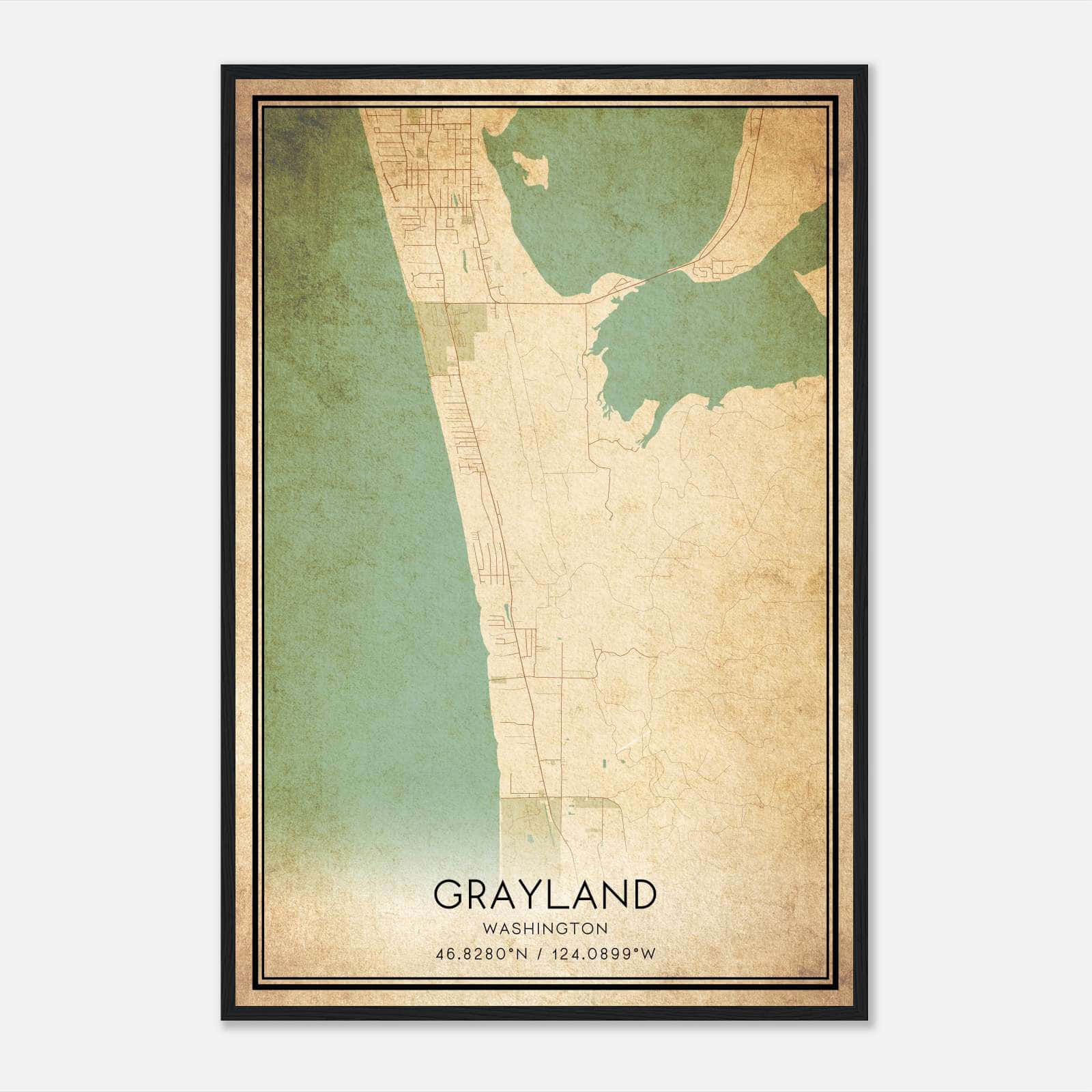 Vintage Grayland Washington Map Poster, Grayland WA City Road Wall Art ...