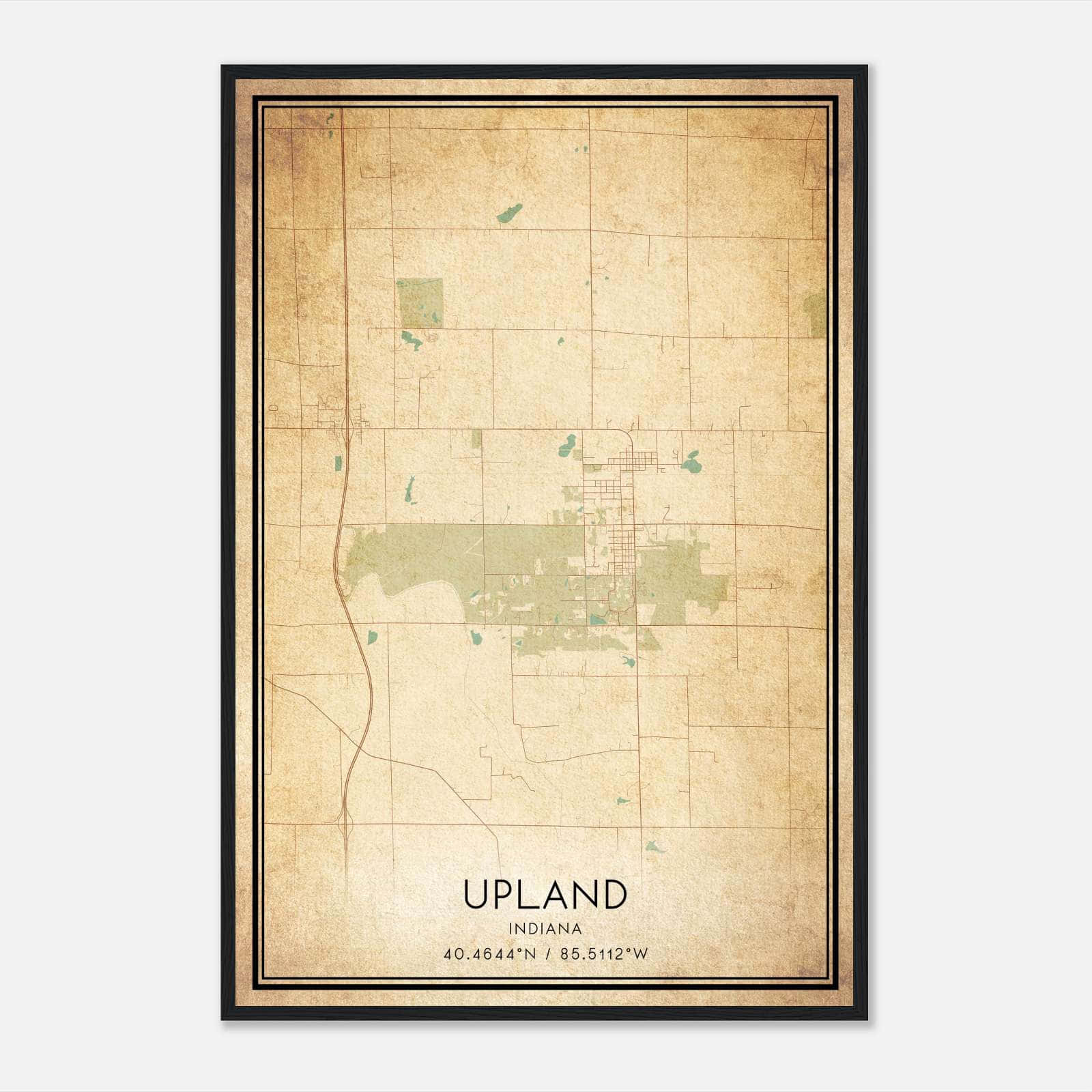 Vintage Upland Indiana Map Poster, Upland IN City Road Wall Art Print ...