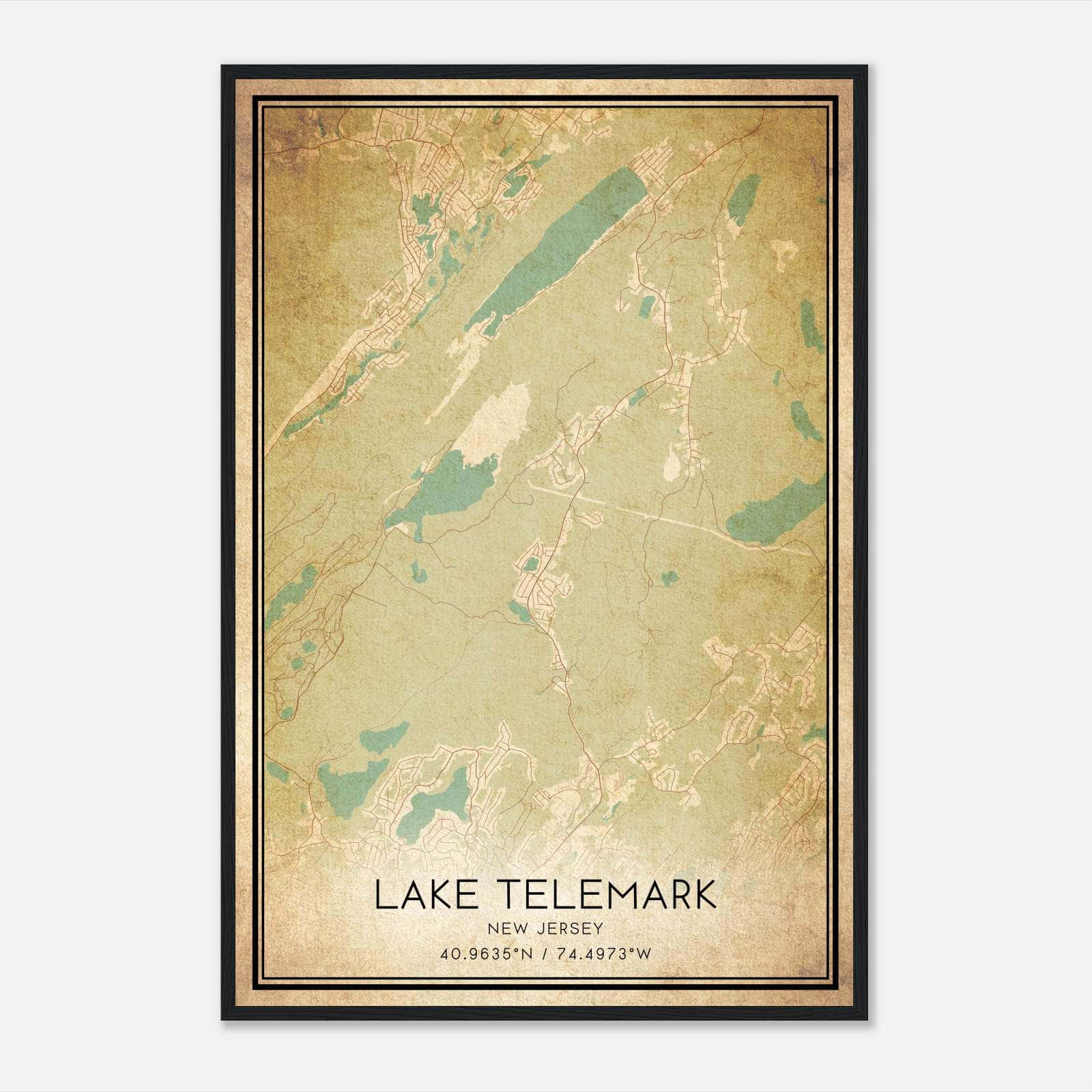 Vintage Lake Telemark New Jersey Map Poster, Lake Telemark NJ City Road ...