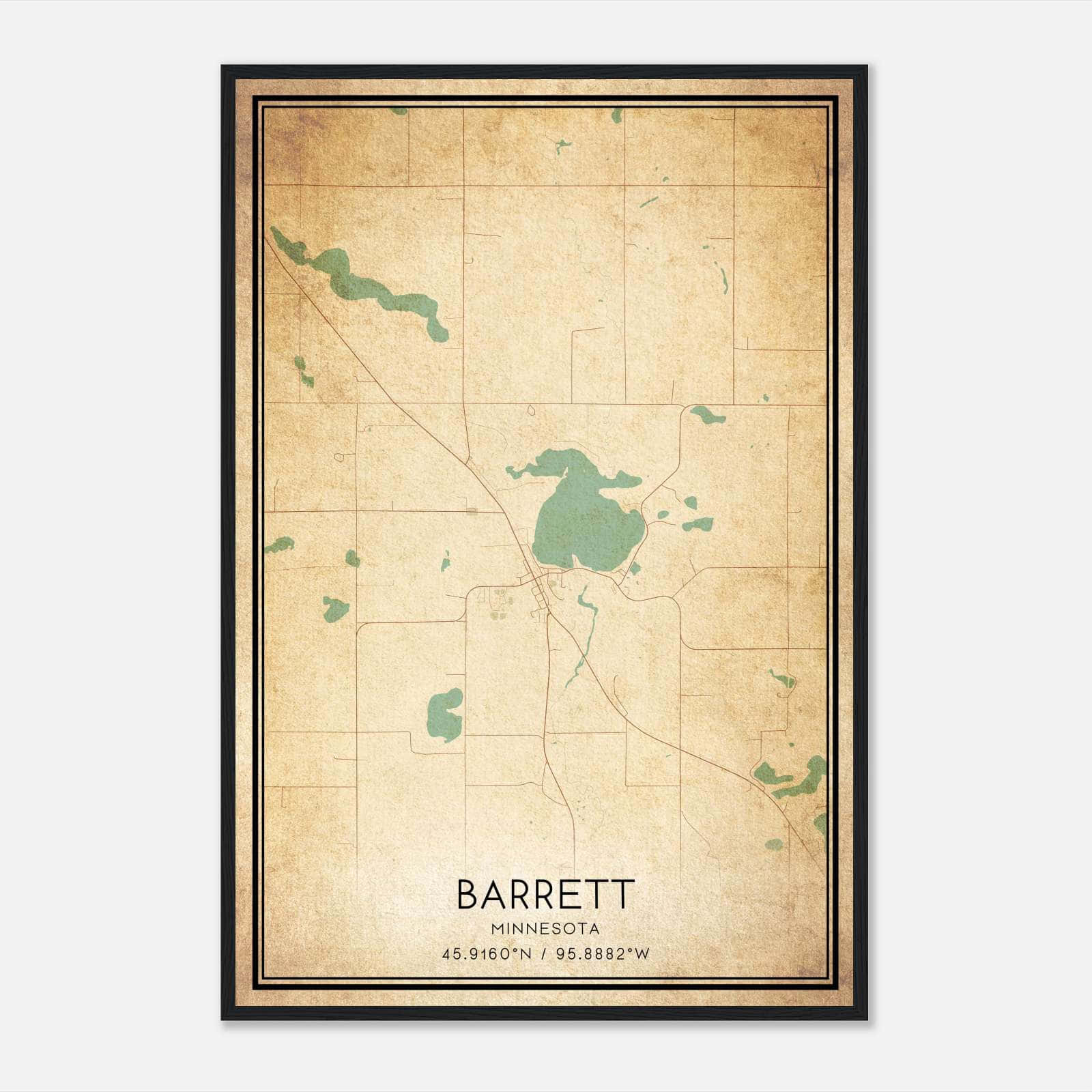 Vintage Barrett Minnesota Map Poster, Barrett MN City Road Wall Art ...