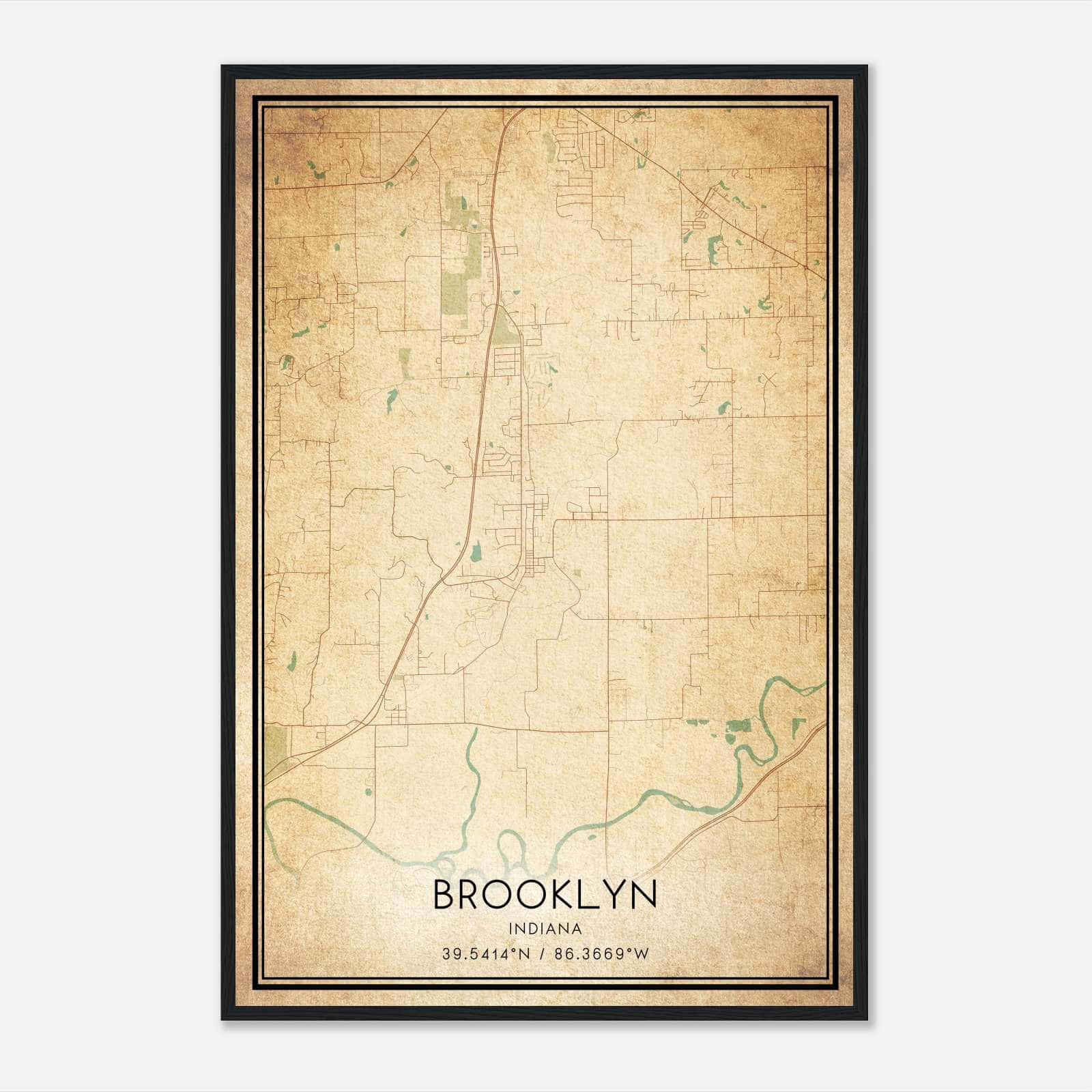 Vintage Brooklyn Indiana Map Poster, Brooklyn IN City Road Wall Art ...