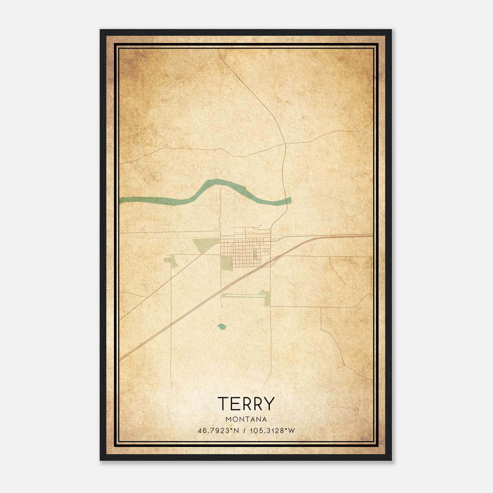 Vintage Terry Montana Map Poster, Terry MT City Road Wall Art Print ...