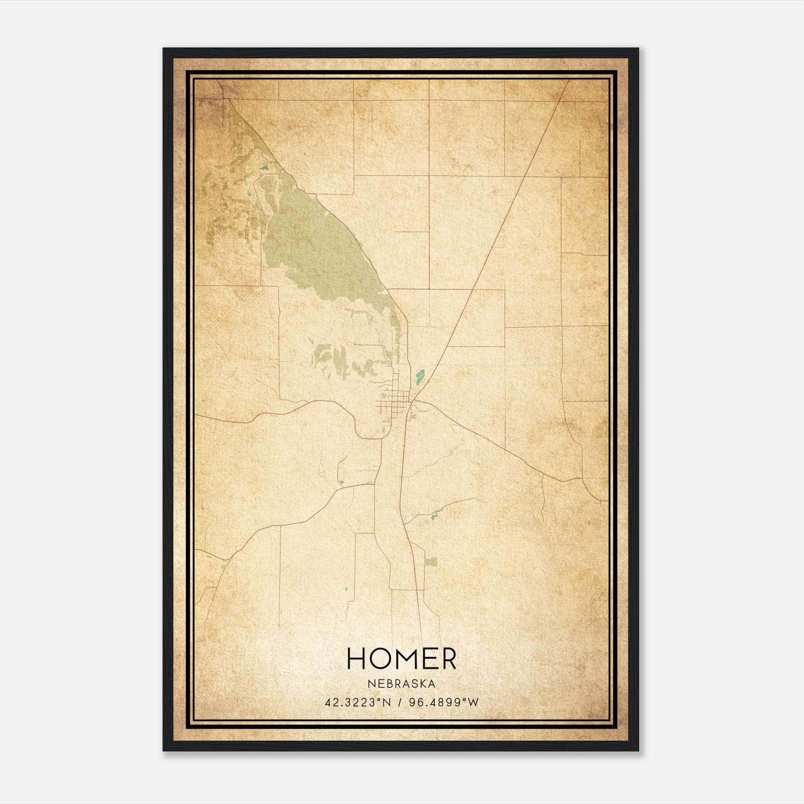 Vintage Homer Nebraska Map Poster, Homer NE City Road Wall Art Print ...