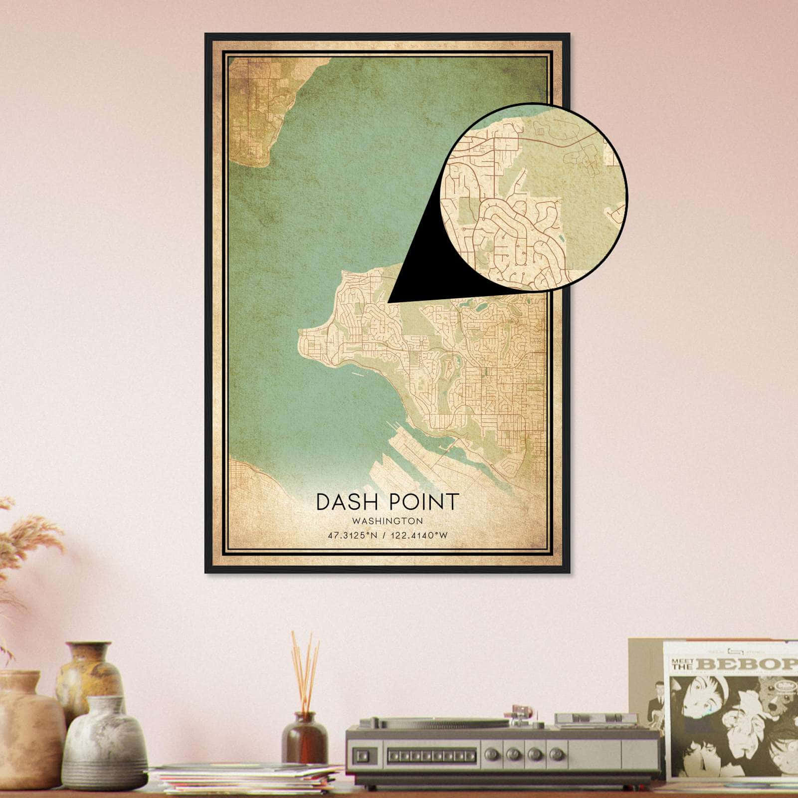 Vintage Dash Point Washington Map Poster, Dash Point WA City Road Wall ...