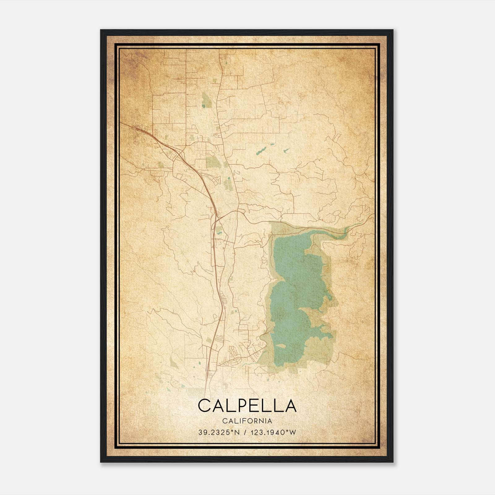 Vintage Calpella California Map Poster, Calpella CA City Road Wall Art ...