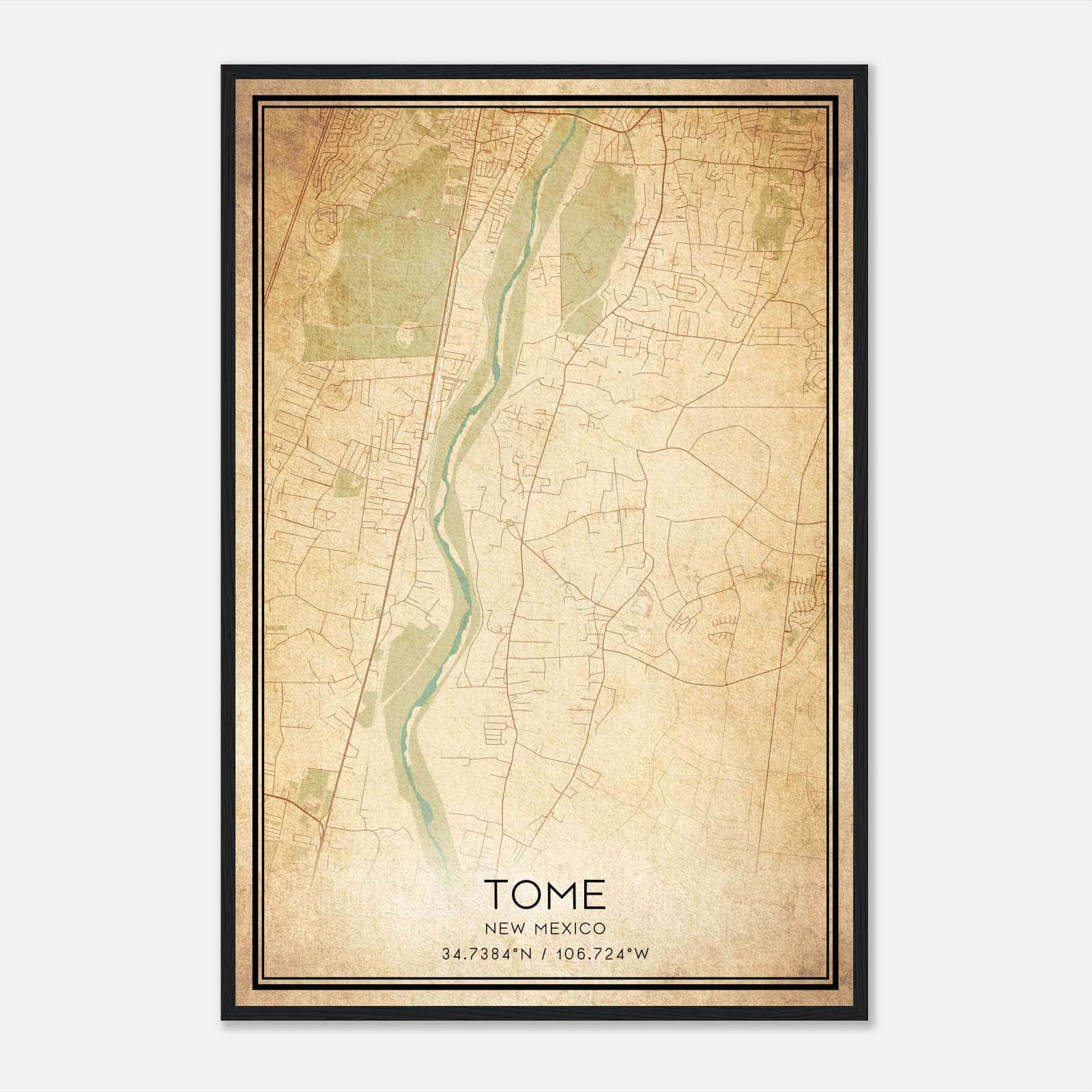 Vintage Tome New Mexico Map Poster, Tome NM City Road Wall Art Print ...