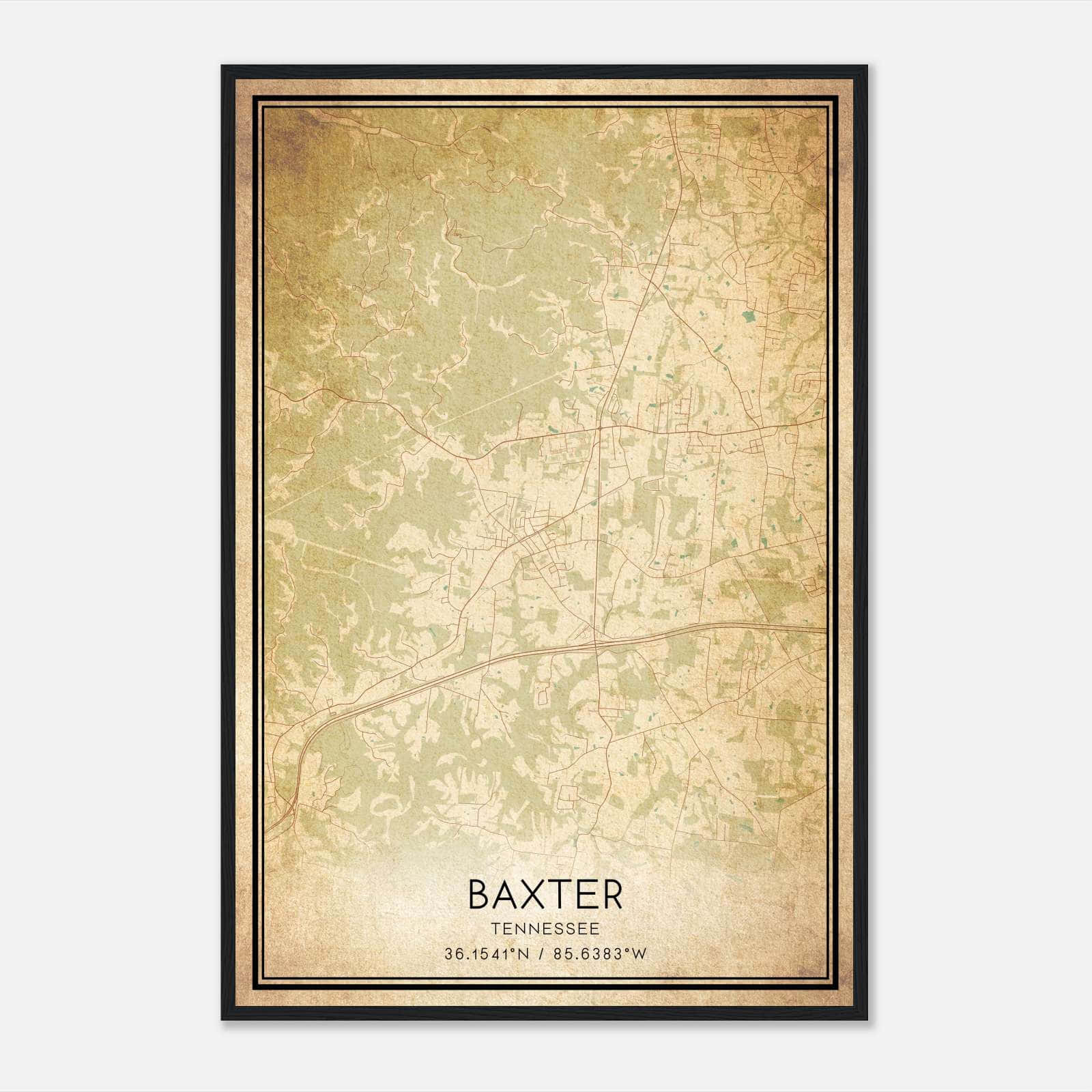 Vintage Baxter Tennessee Map Poster, Baxter TN City Road Wall Art Print ...