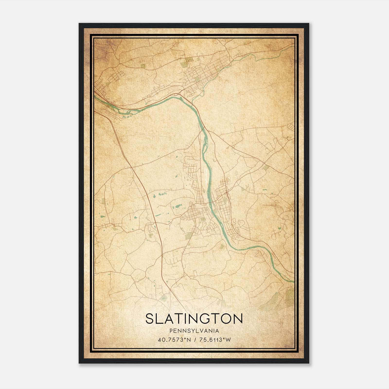 Vintage Slatington Pennsylvania Map Poster, Slatington PA City Road ...