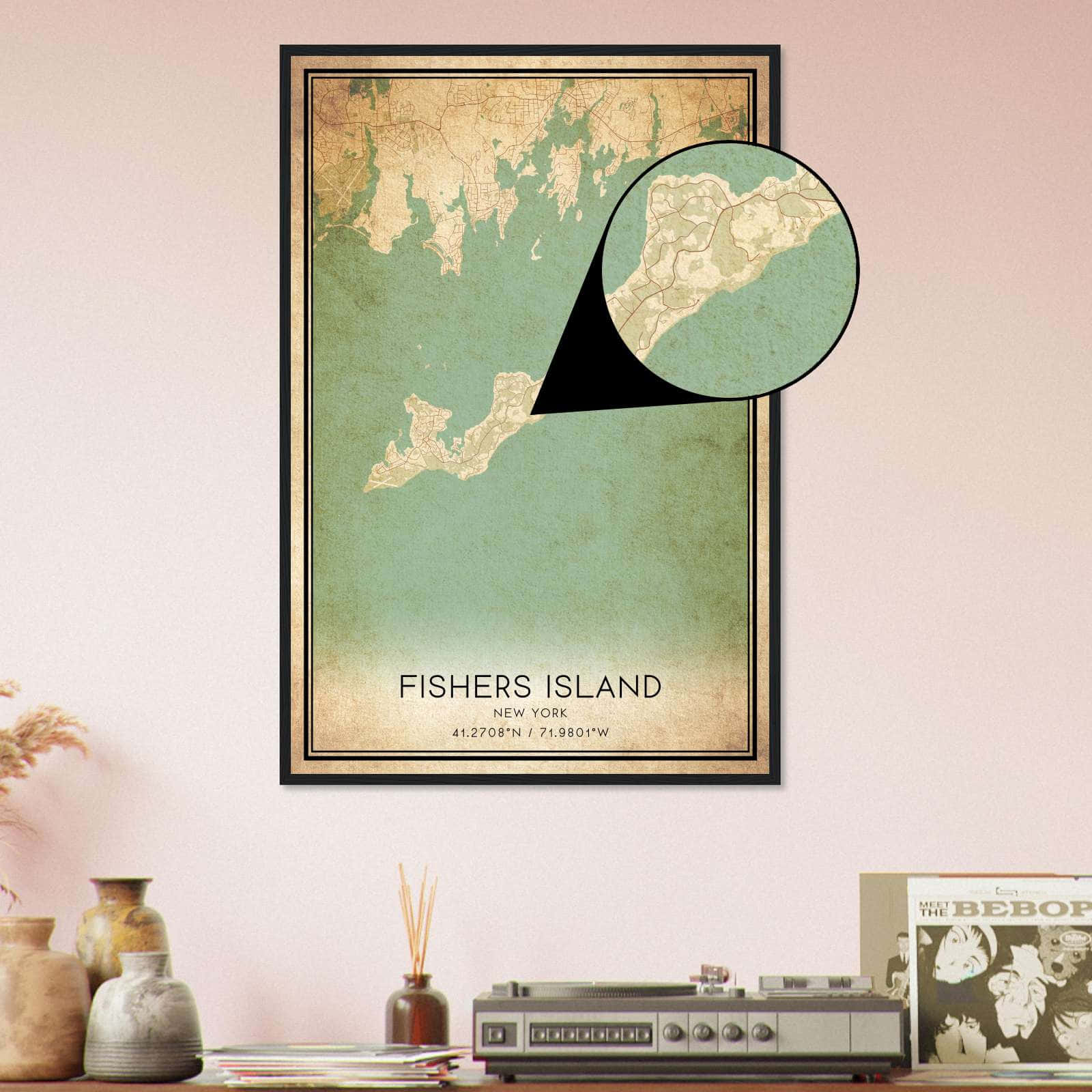 Vintage Fishers Island New York Map Poster, Fishers Island NY City Road ...