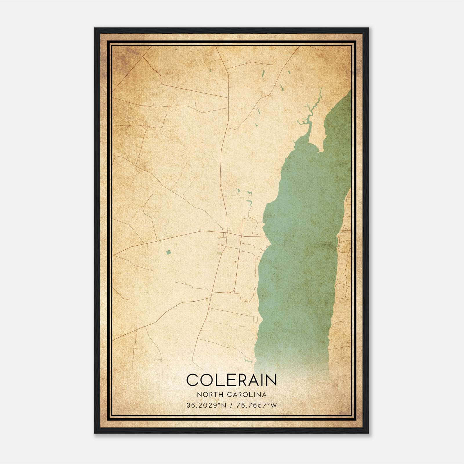 Vintage Colerain North Carolina Map Poster, Colerain NC City Road Wall ...