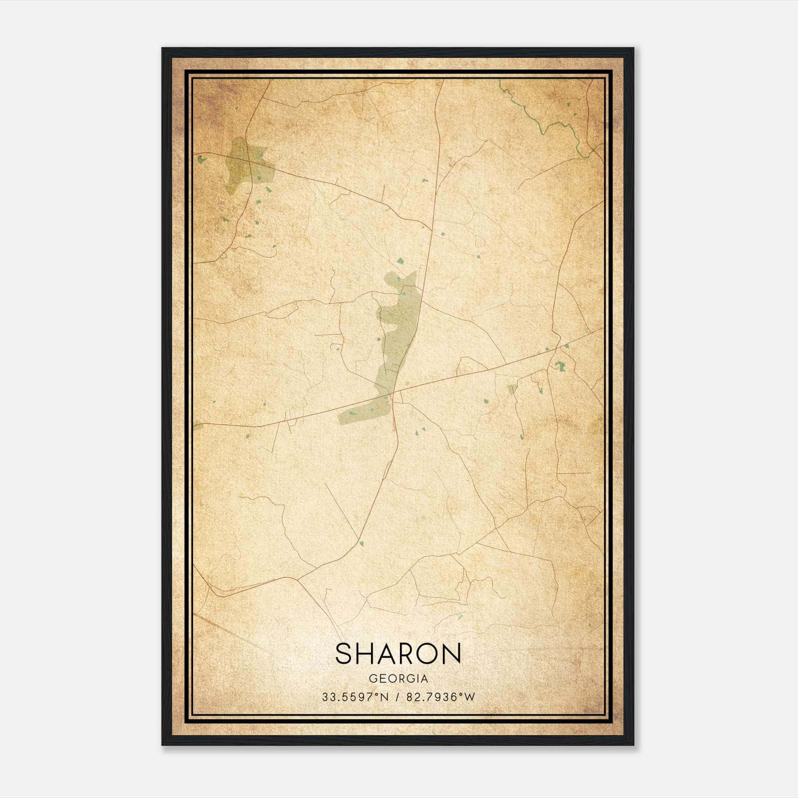 Vintage Sharon Georgia Map Poster, Sharon GA City Road Wall Art Print ...