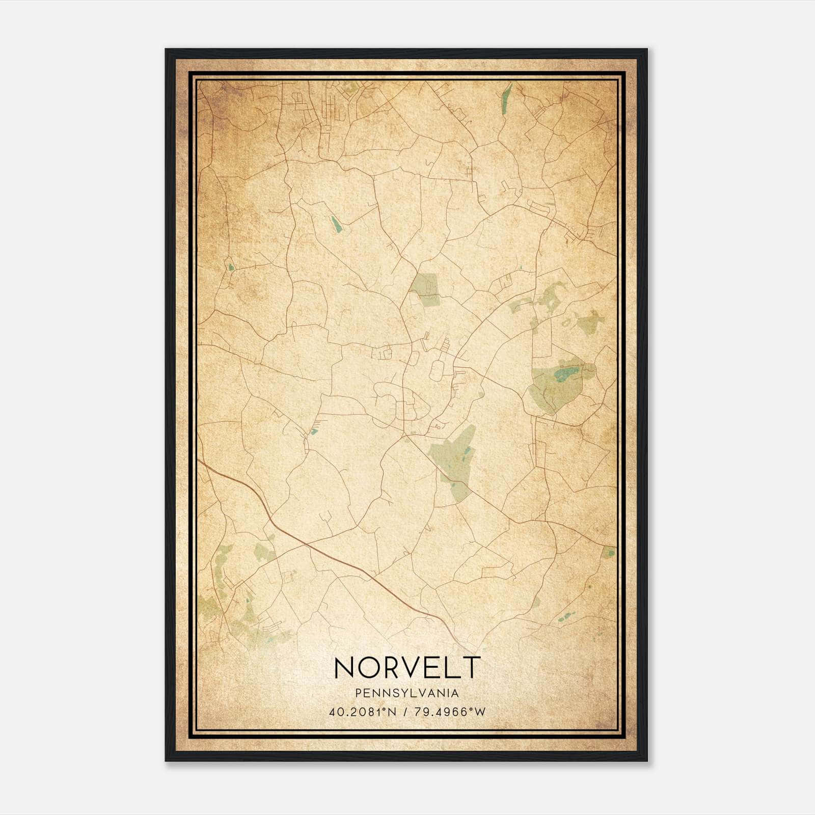 Vintage Norvelt Pennsylvania Map Poster, Norvelt PA City Road Wall Art ...