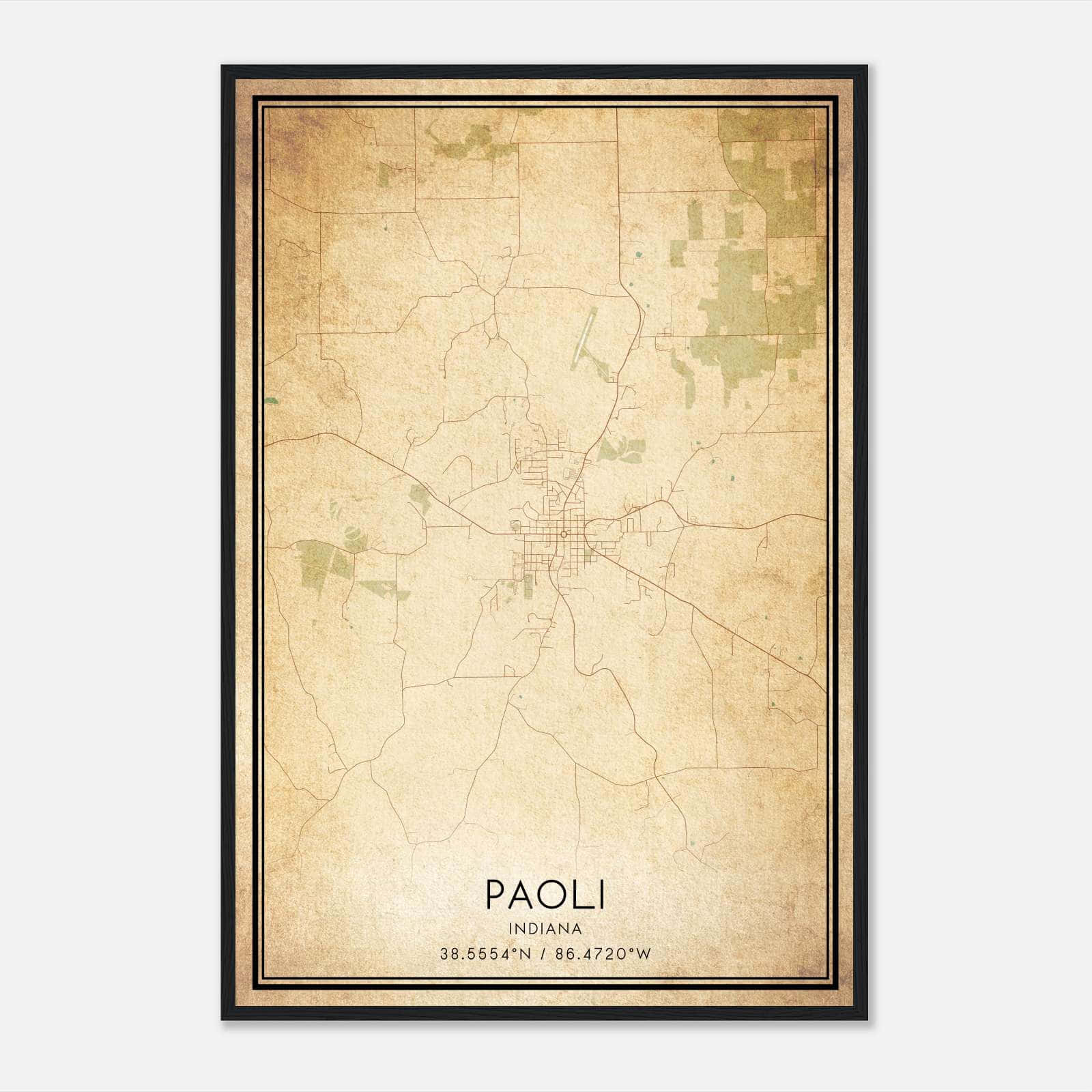 Vintage Paoli Indiana Map Poster, Paoli IN City Road Wall Art Print ...