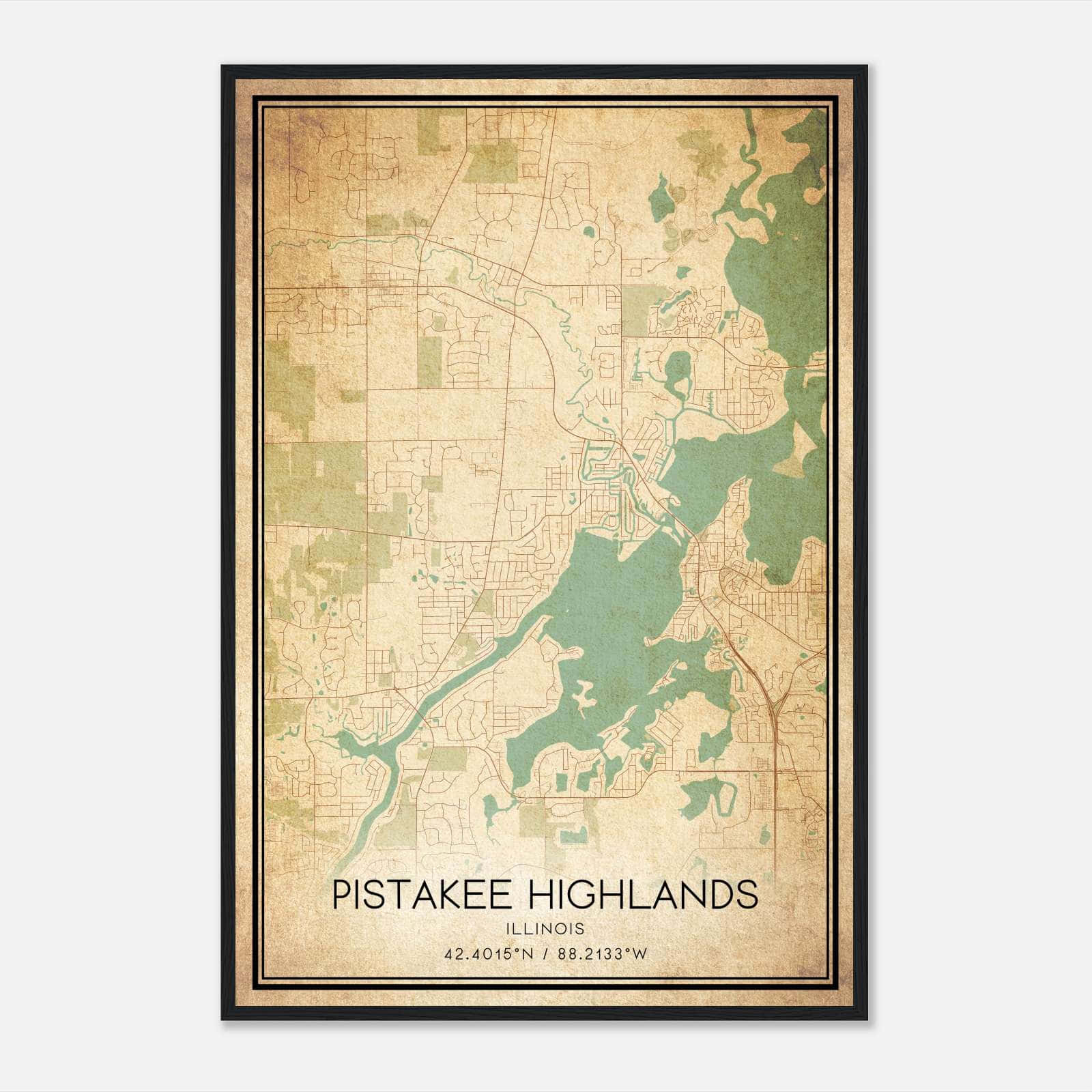 Vintage Pistakee Highlands Illinois Map Poster, Pistakee Highlands IL ...