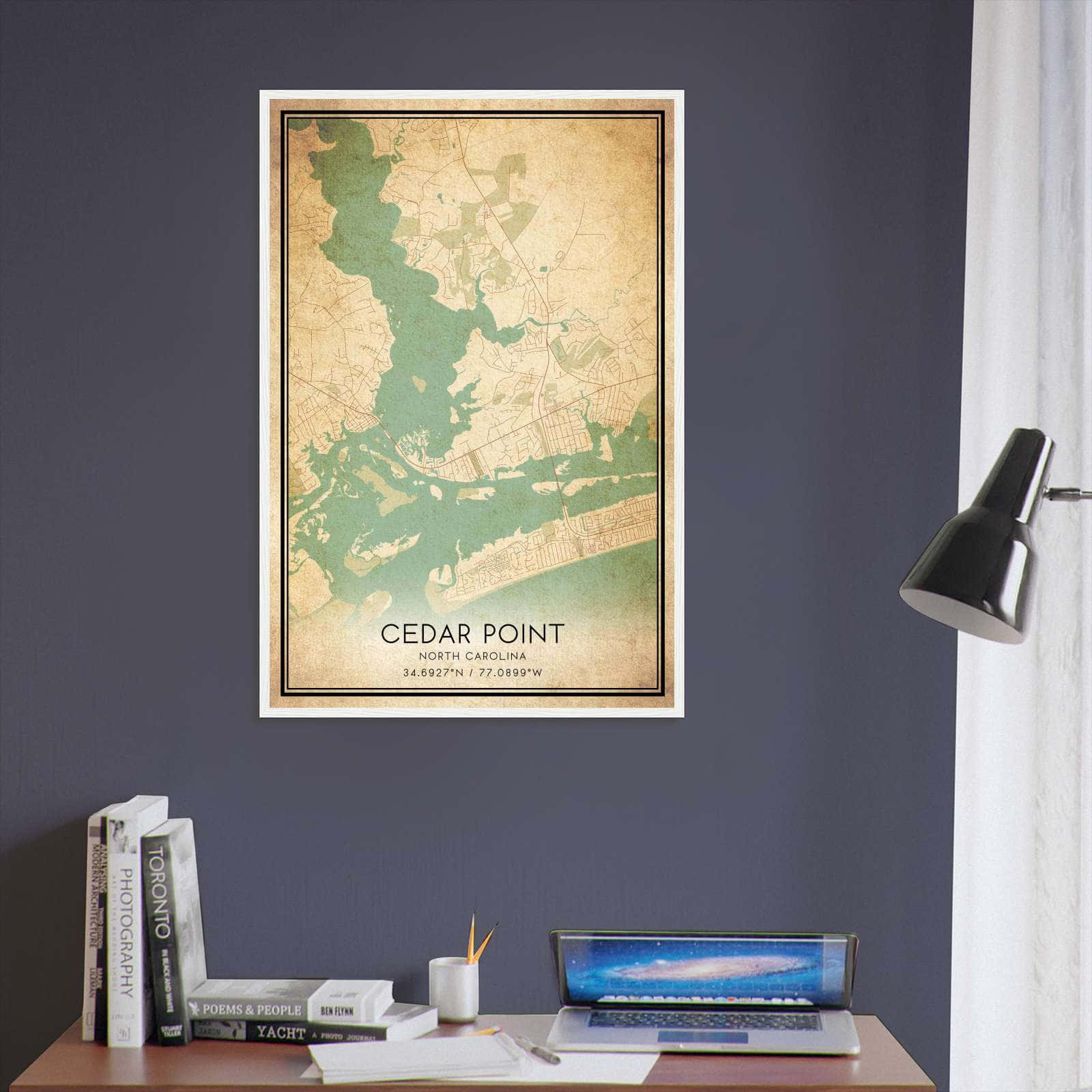 Vintage Cedar Point North Carolina Map Poster, Cedar Point NC City Road ...