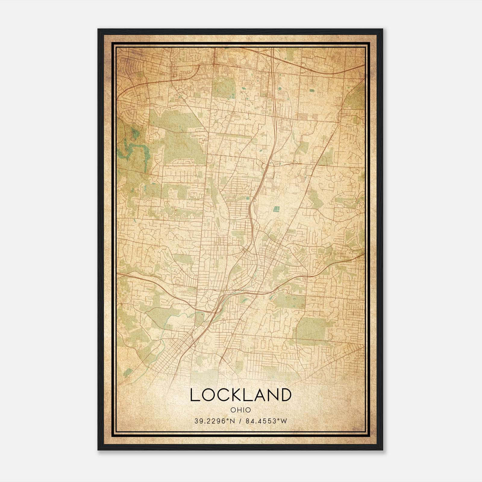 Vintage Lockland Ohio Map Poster, Lockland OH City Road Wall Art Print ...