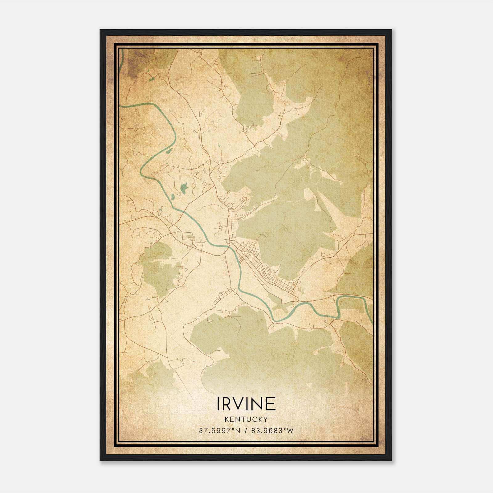 Vintage Irvine Kentucky Map Poster, Irvine KY City Road Wall Art Print ...